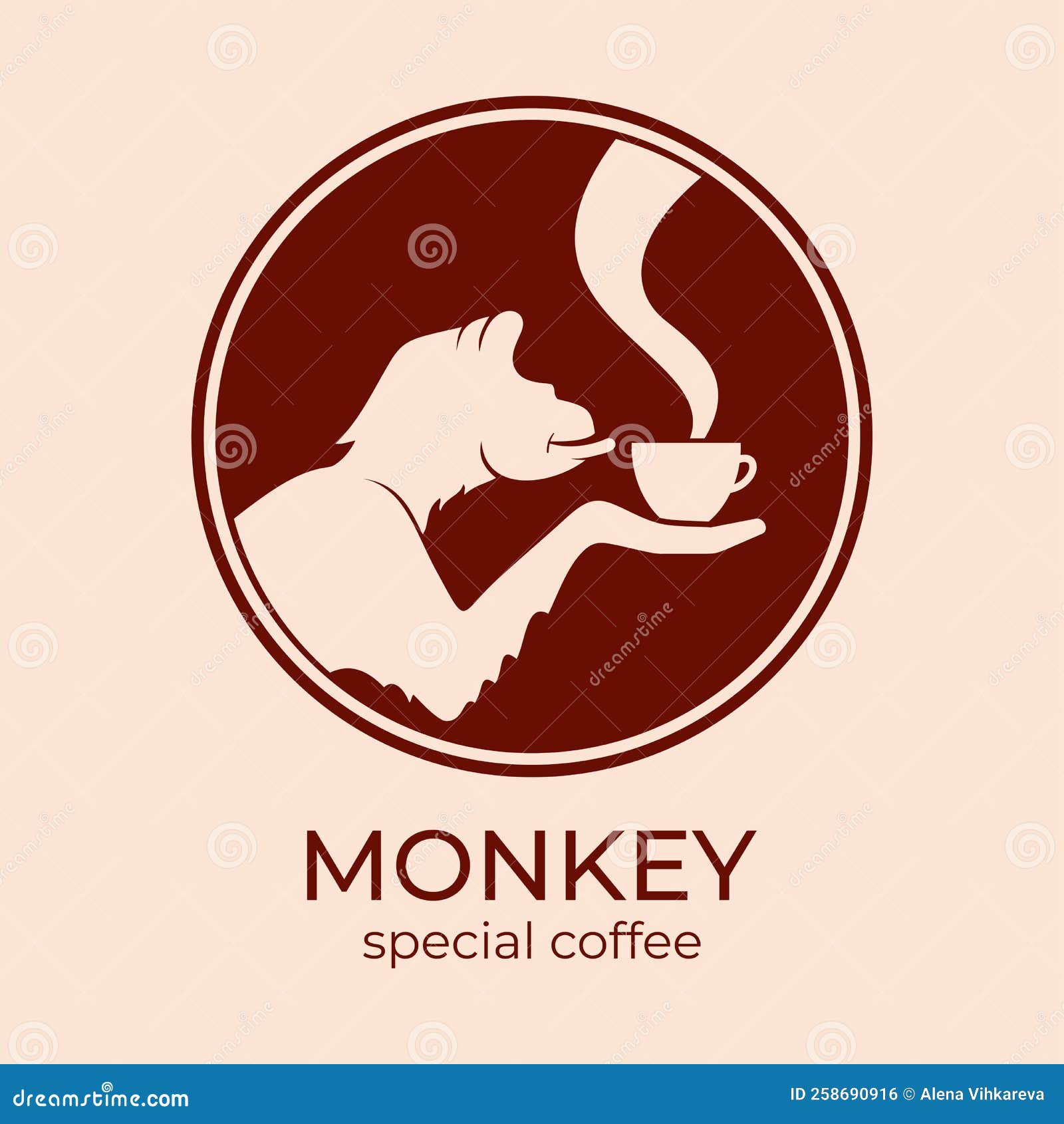 Monkey with a Cup of Coffee or Tea. Logo or Badge for Coffee Shops and ...