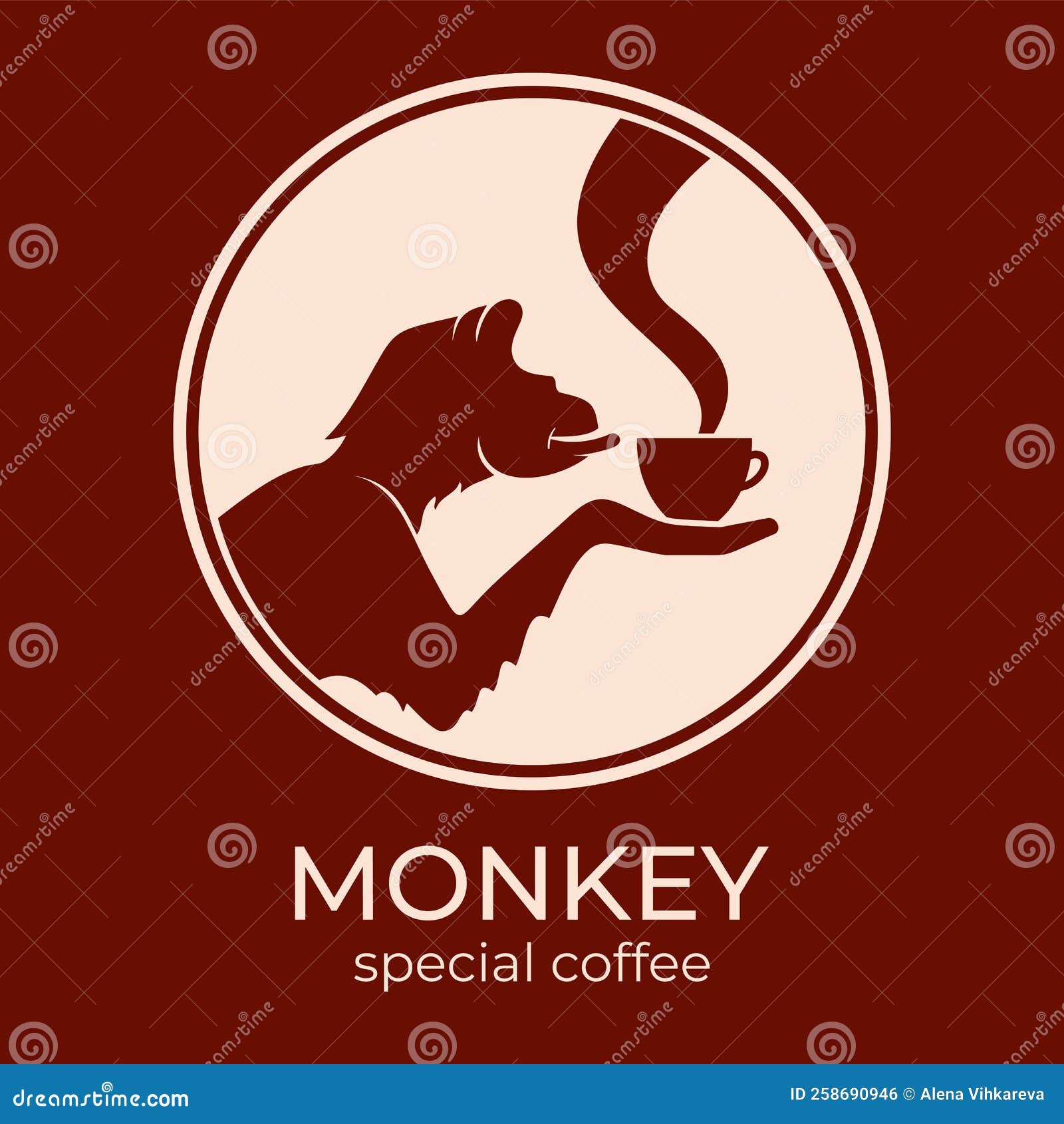 Monkey with a Cup of Coffee or Tea. Logo or Badge for Coffee Shops and ...