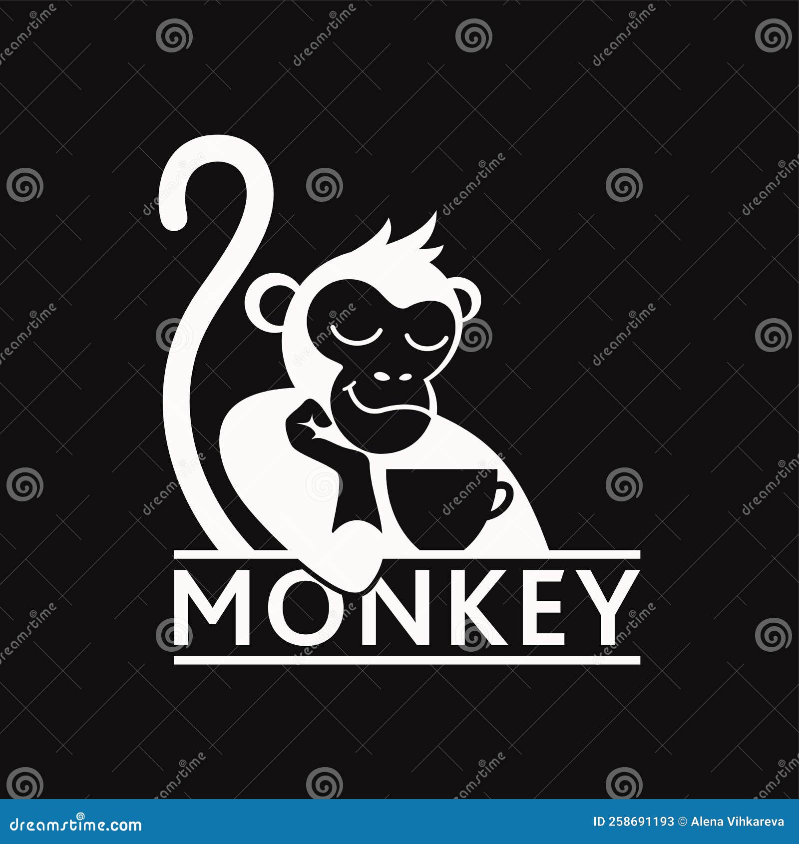 Monkey with a Cup of Coffee or Tea. Logo or Badge for Coffee Shops and ...