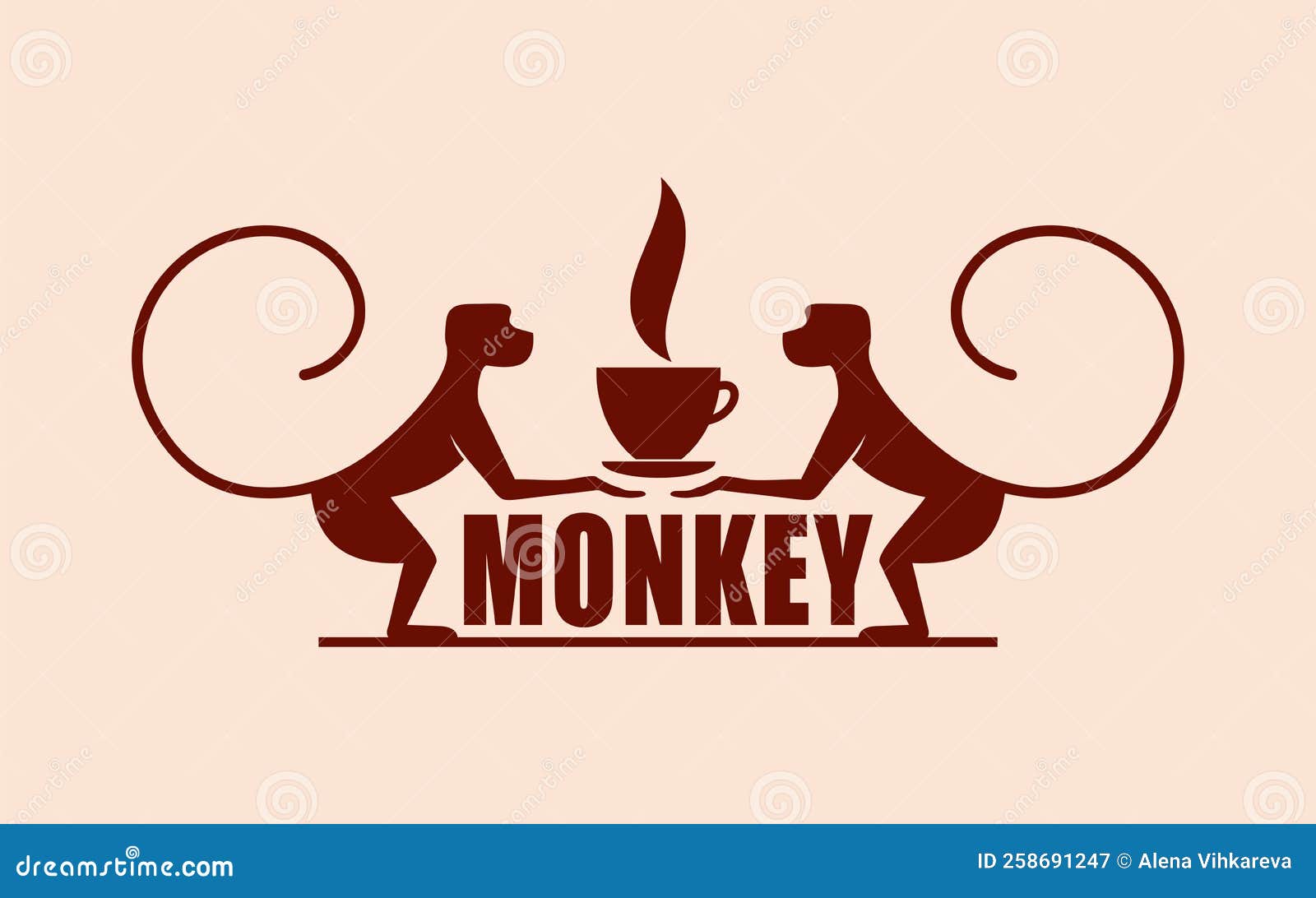 Monkey with a Cup of Coffee or Tea. Logo or Badge for Coffee Shops and ...