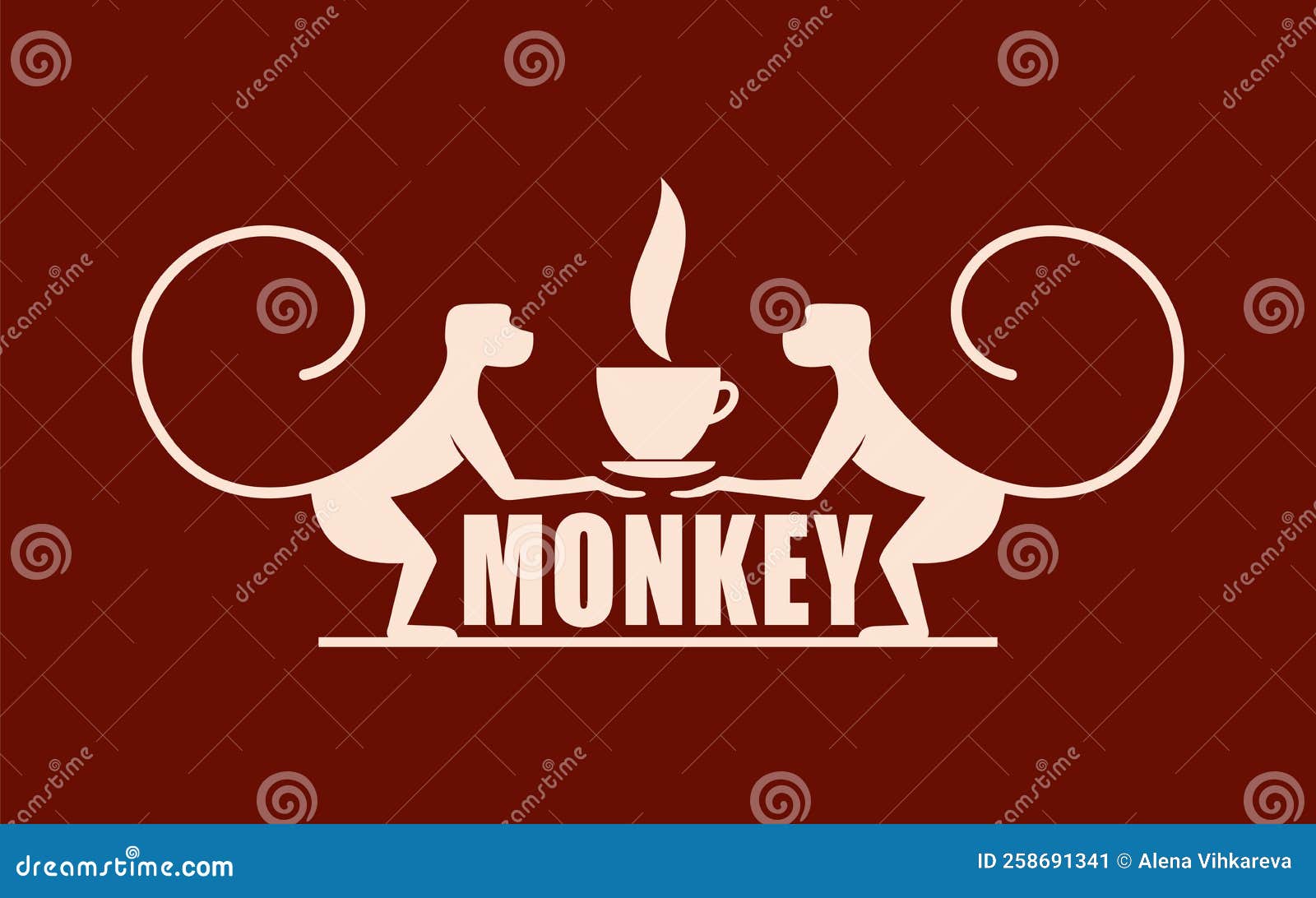Monkey with a Cup of Coffee or Tea. Logo or Badge for Coffee Shops and ...