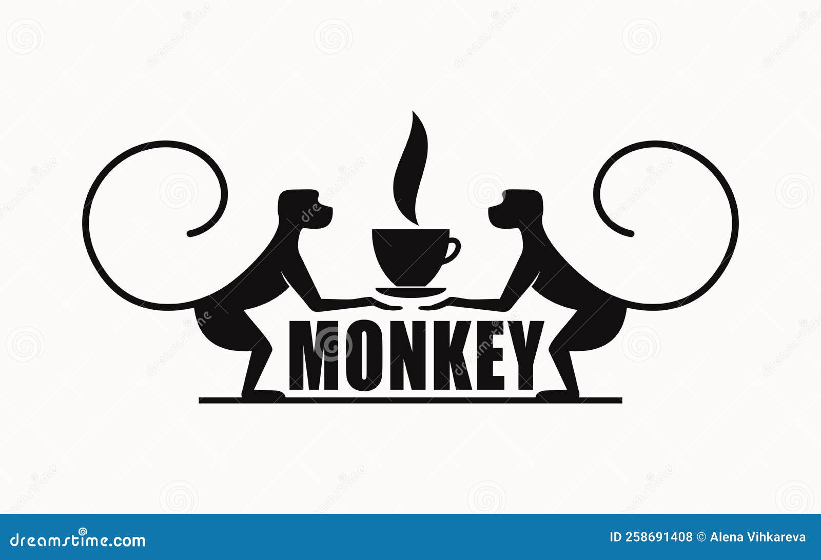 Monkey with a Cup of Coffee or Tea. Logo or Badge for Coffee Shops and ...