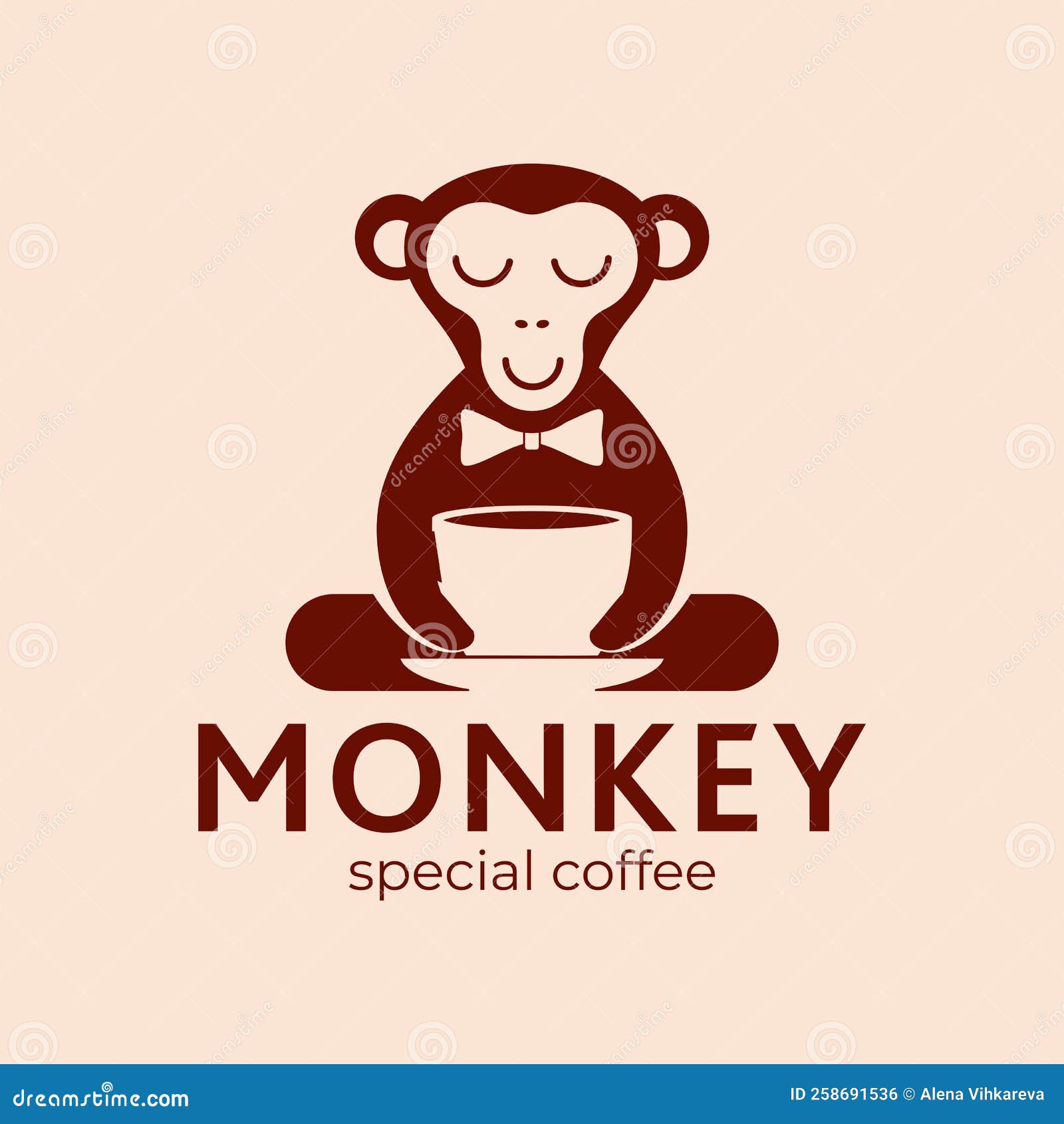 Monkey with a Cup of Coffee or Tea. Logo or Badge for Coffee Shops and ...