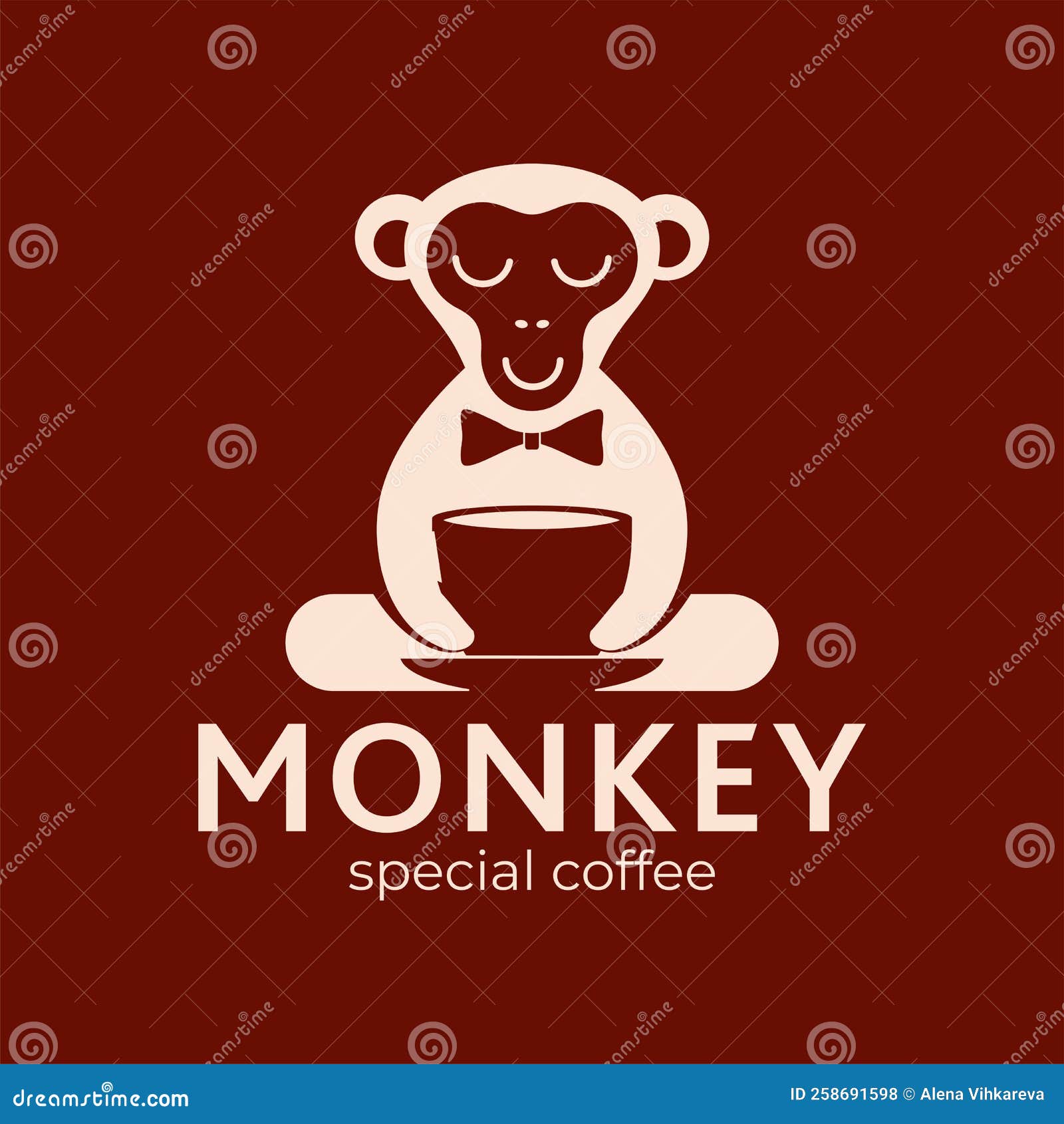 Monkey with a Cup of Coffee or Tea. Logo or Badge for Coffee Shops and ...
