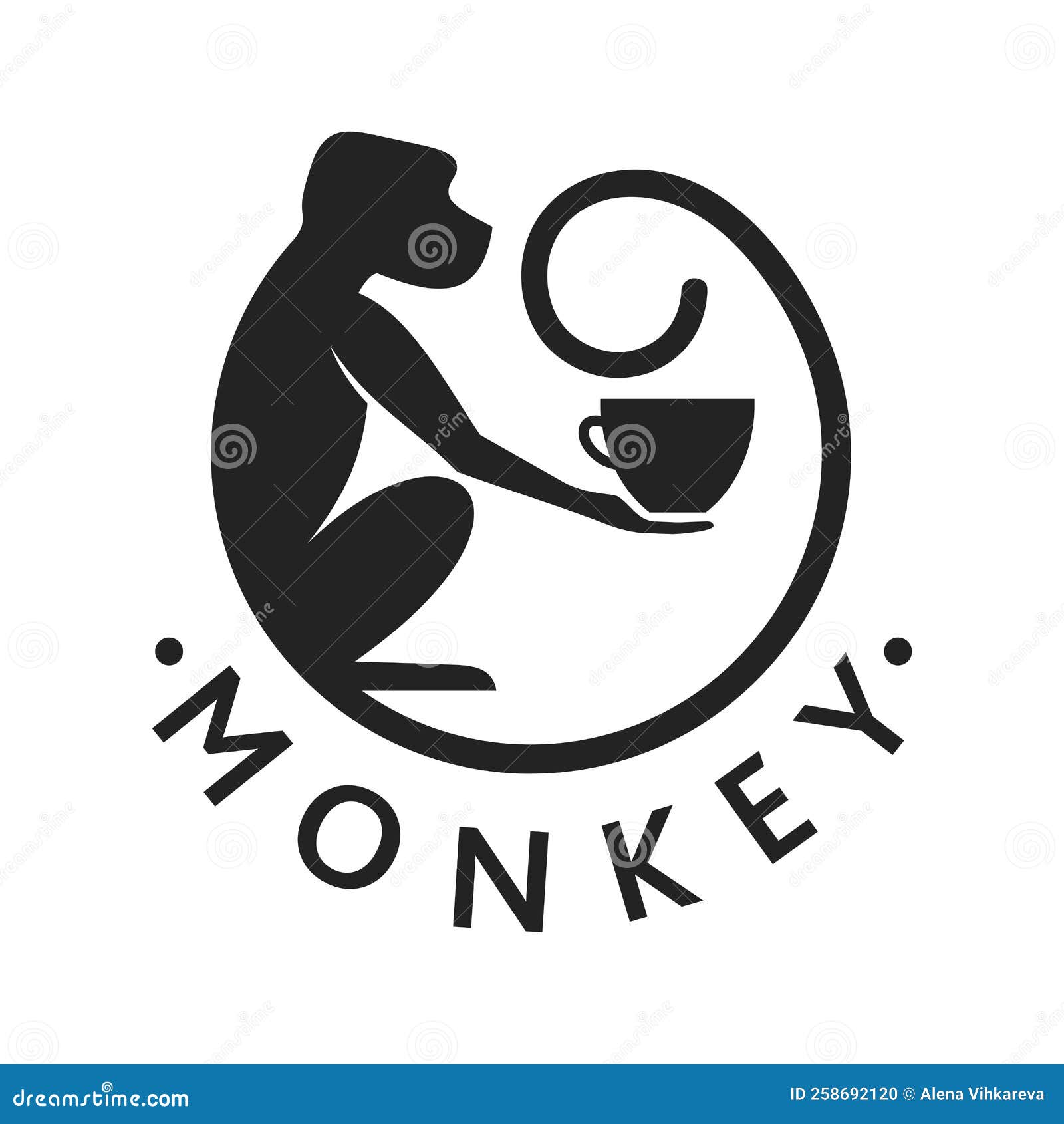 Monkey with a Cup of Coffee or Tea. Logo or Badge for Coffee Shops and ...