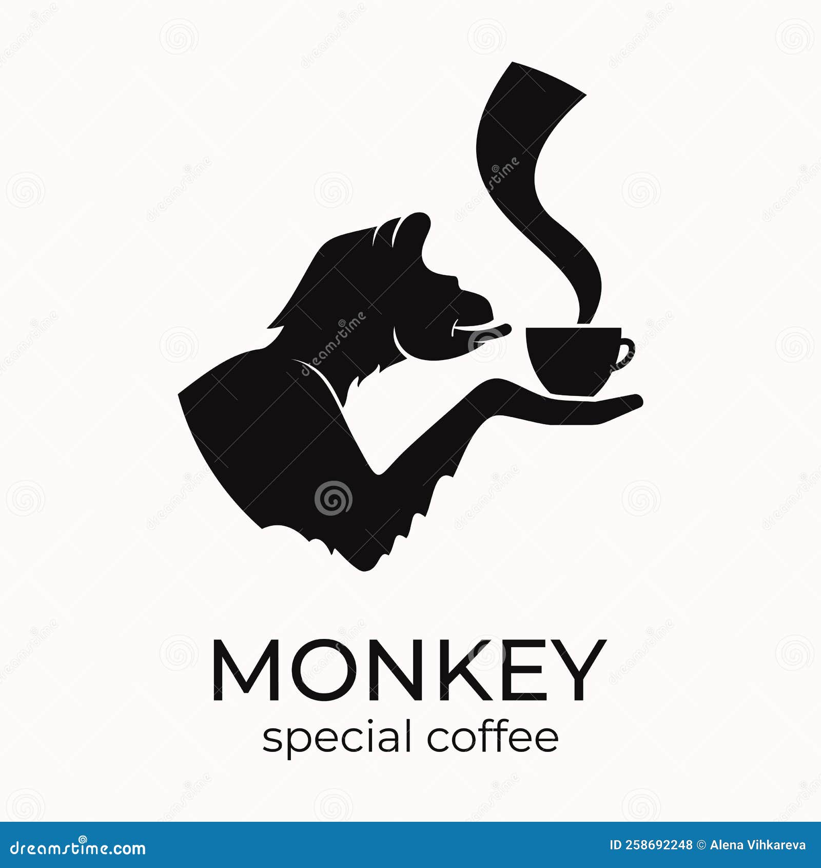 Monkey with a Cup of Coffee or Tea. Logo or Badge for Coffee Shops and ...