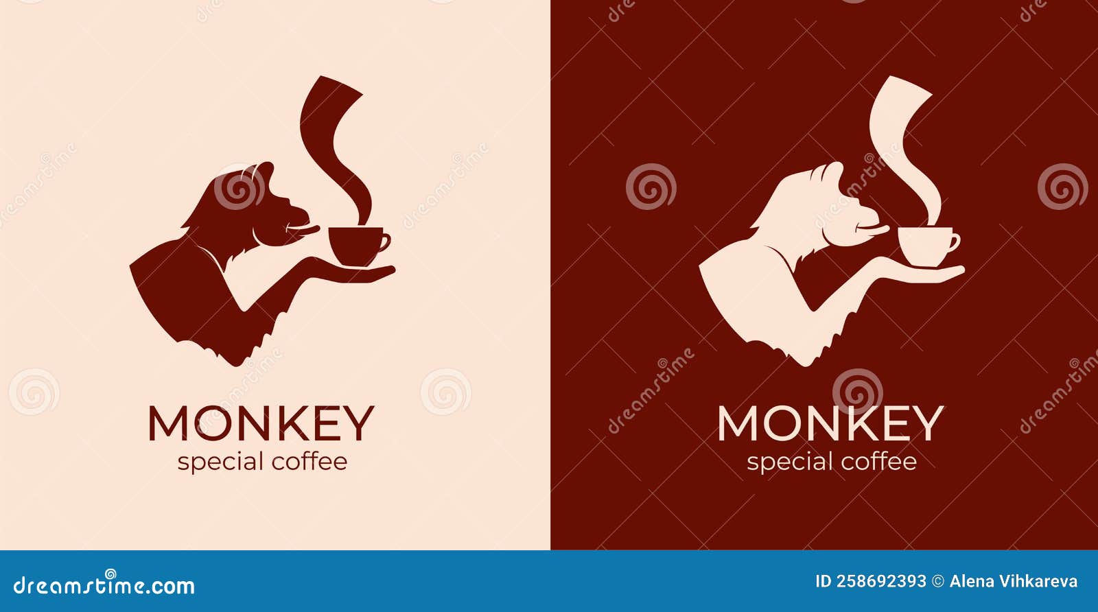 Monkey with a Cup of Coffee or Tea. Logo or Badge for Coffee Shops and ...
