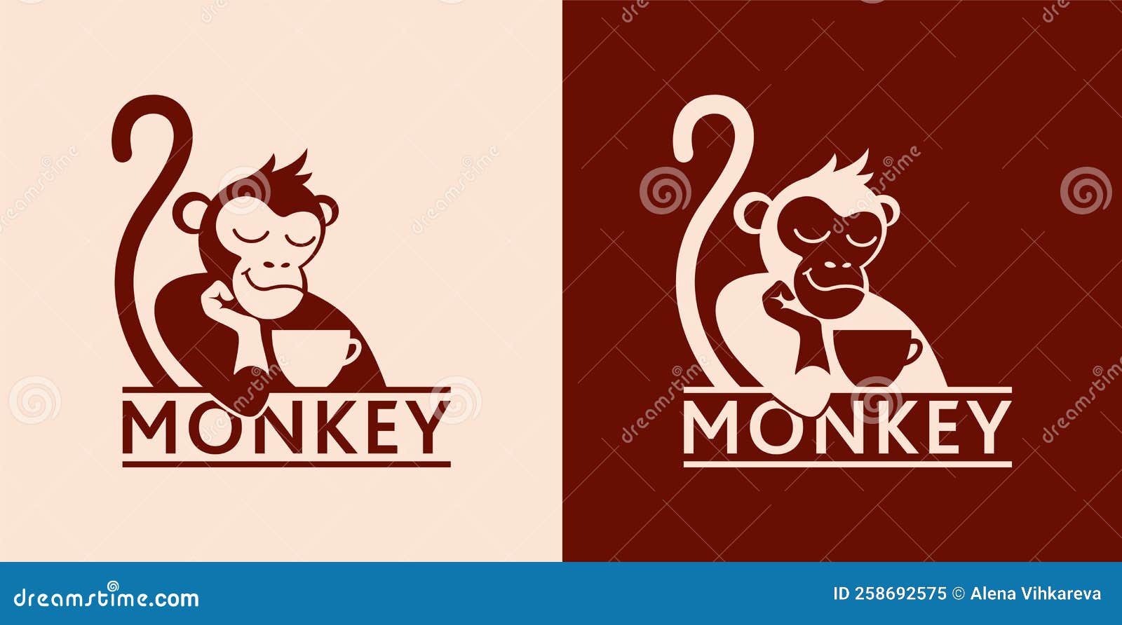 Monkey with a Cup of Coffee or Tea. Logo or Badge for Coffee Shops and ...