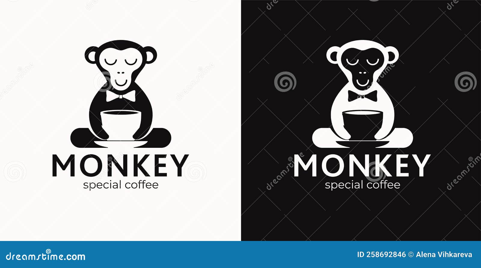 Monkey with a Cup of Coffee or Tea. Logo or Badge for Coffee Shops and ...