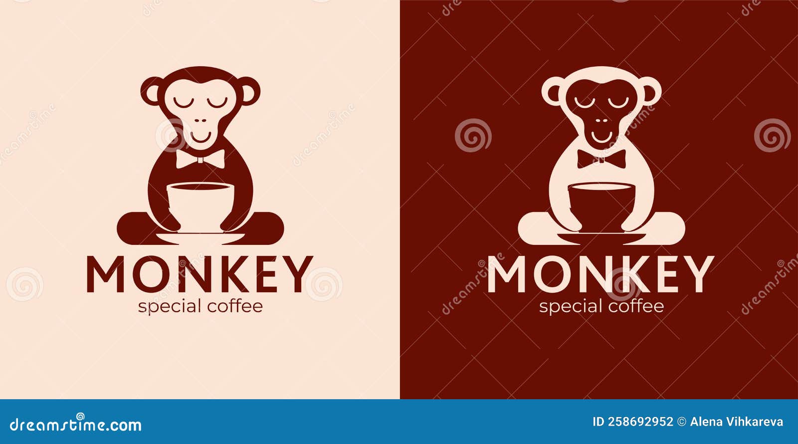 Monkey with a Cup of Coffee or Tea. Logo or Badge for Coffee Shops and ...