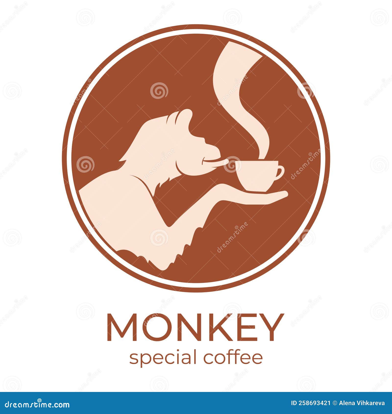 Monkey with a Cup of Coffee or Tea. Logo or Badge for Coffee Shops and ...