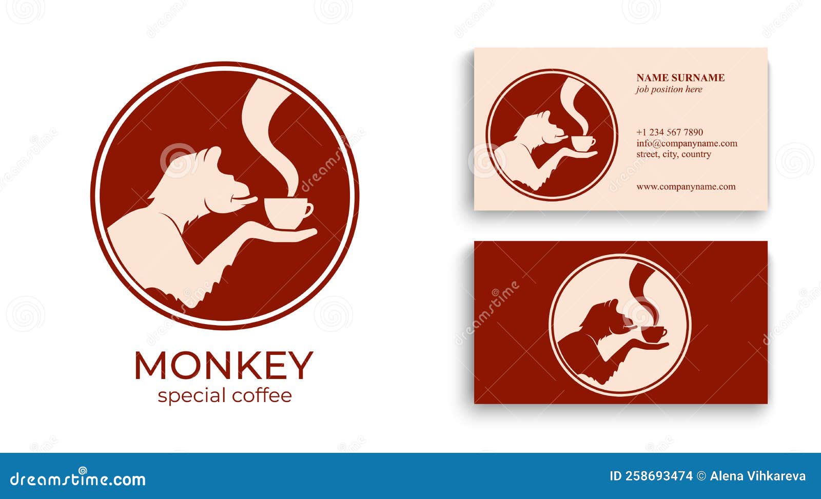 Monkey with a Cup of Coffee or Tea. Logo or Badge for Coffee Shops and ...