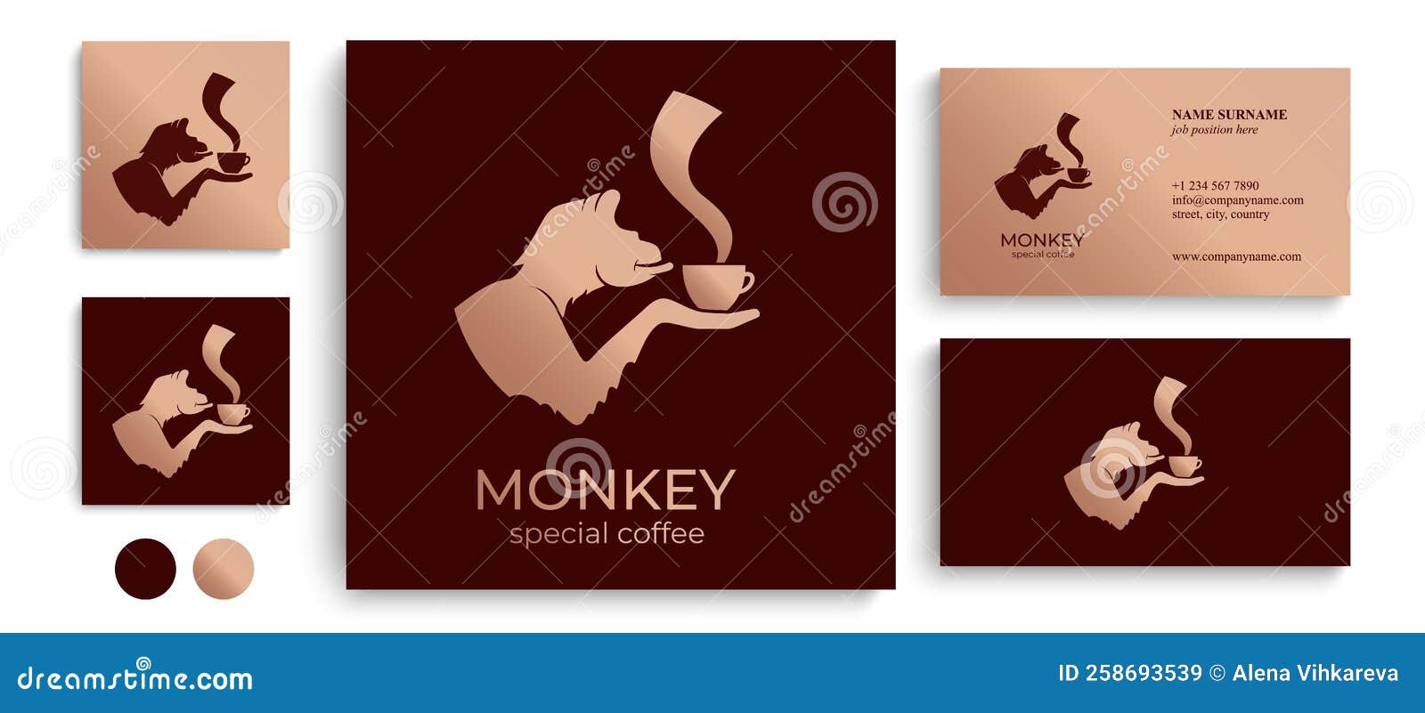 Monkey with a Cup of Coffee or Tea. Logo or Badge for Coffee Shops and ...