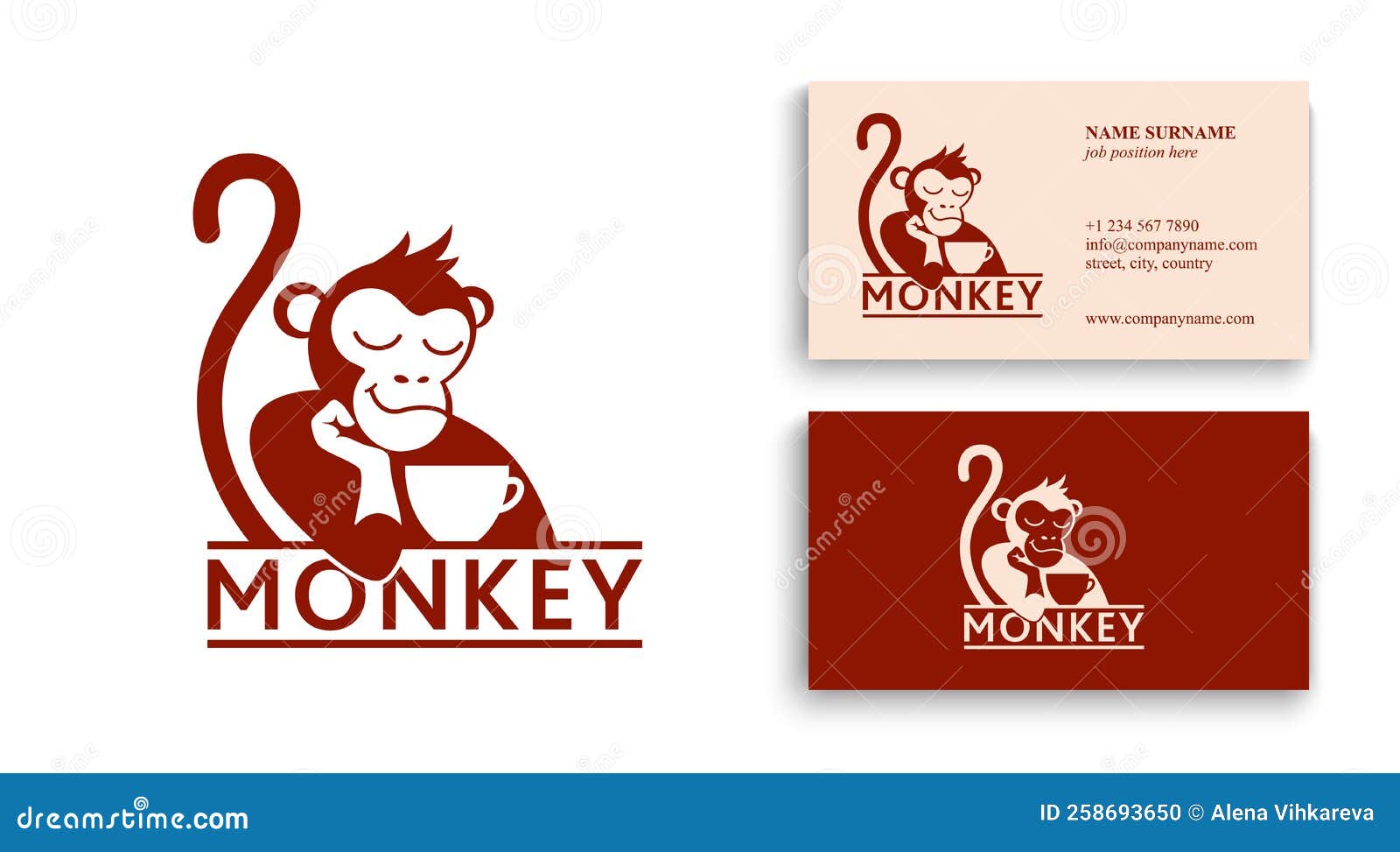 Monkey with a Cup of Coffee or Tea. Logo or Badge for Coffee Shops and ...