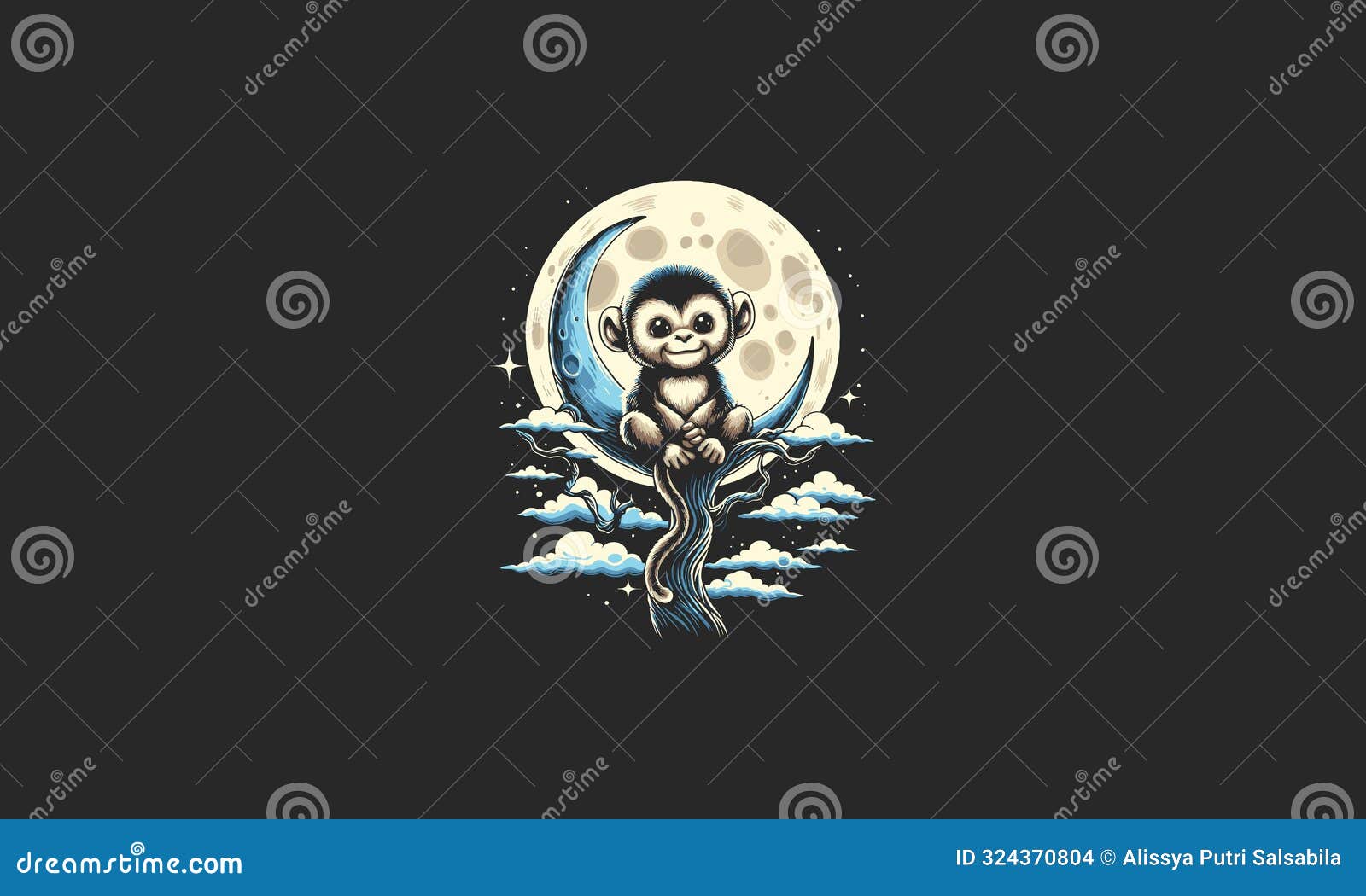 Monkey Cute on Night Moon Vector Mascot Design Stock Illustration ...