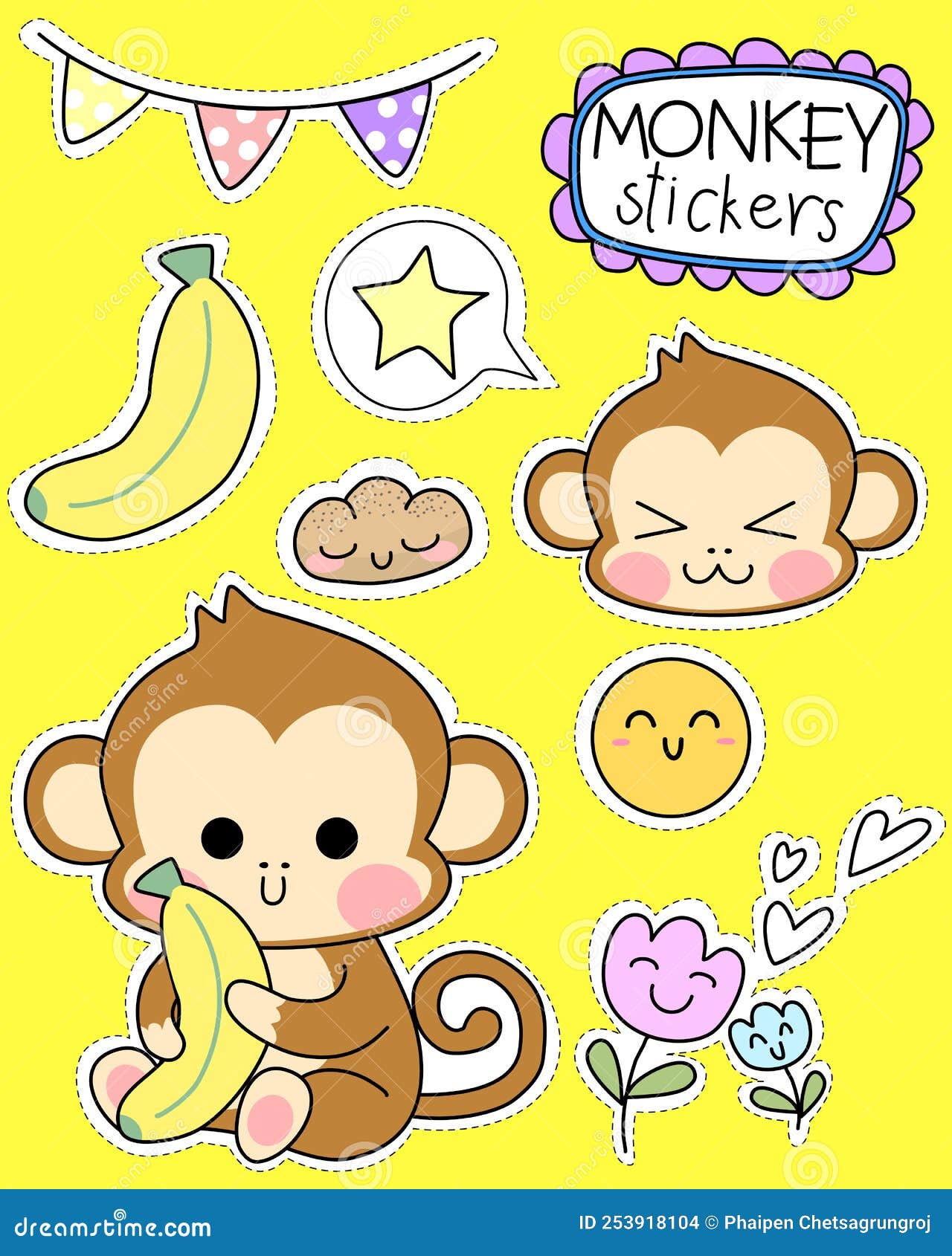 Monkey Cute Set for Sticker , Postcard Stock Vector - Illustration of ...