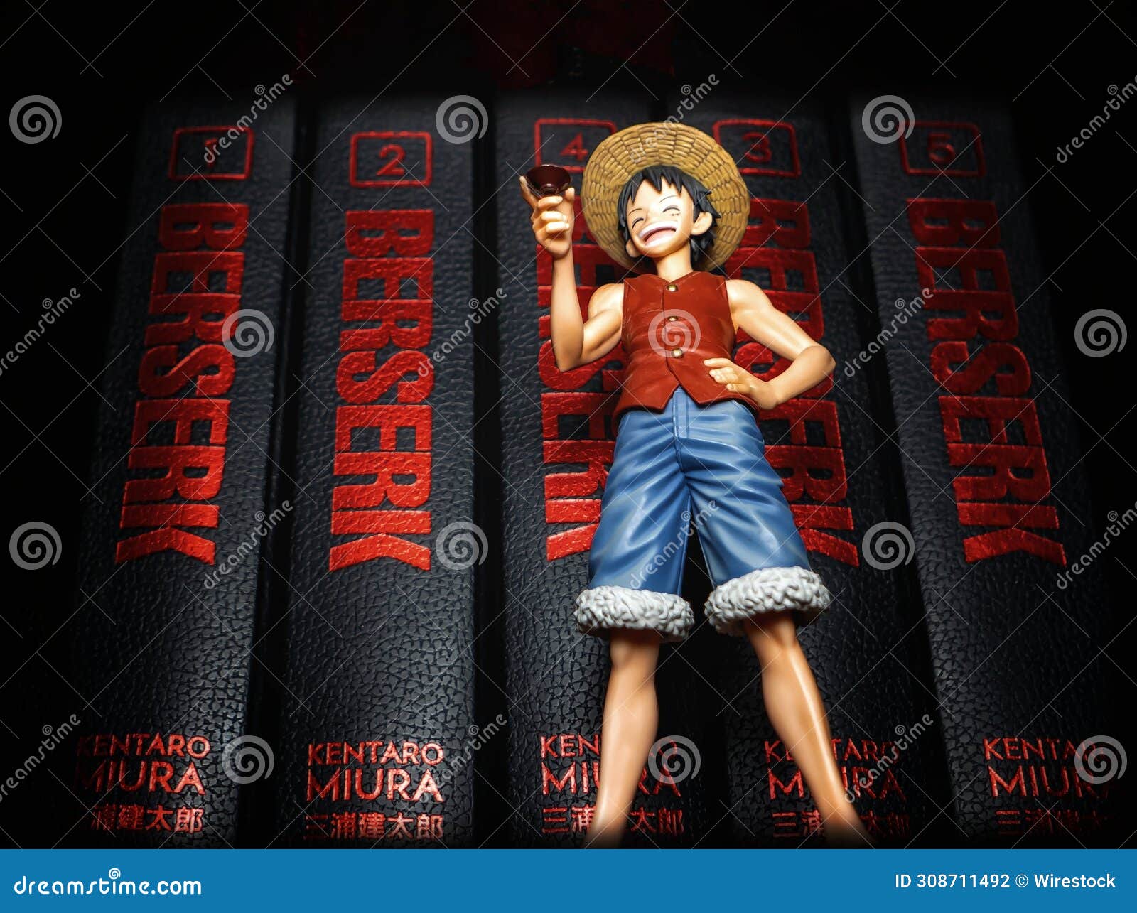 Monkey D Luffy Anime Character Toy on a Book Shelf Stock Illustration ...