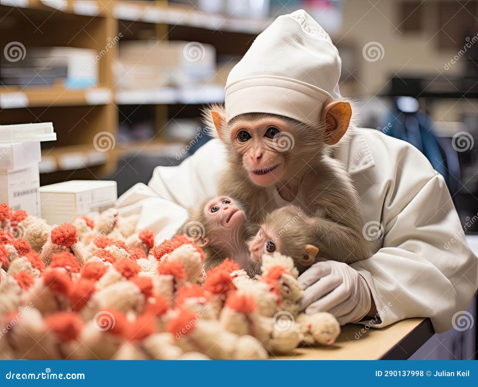 Monkey Dental Assistant Examines Toy Teeth Stock Illustration ...