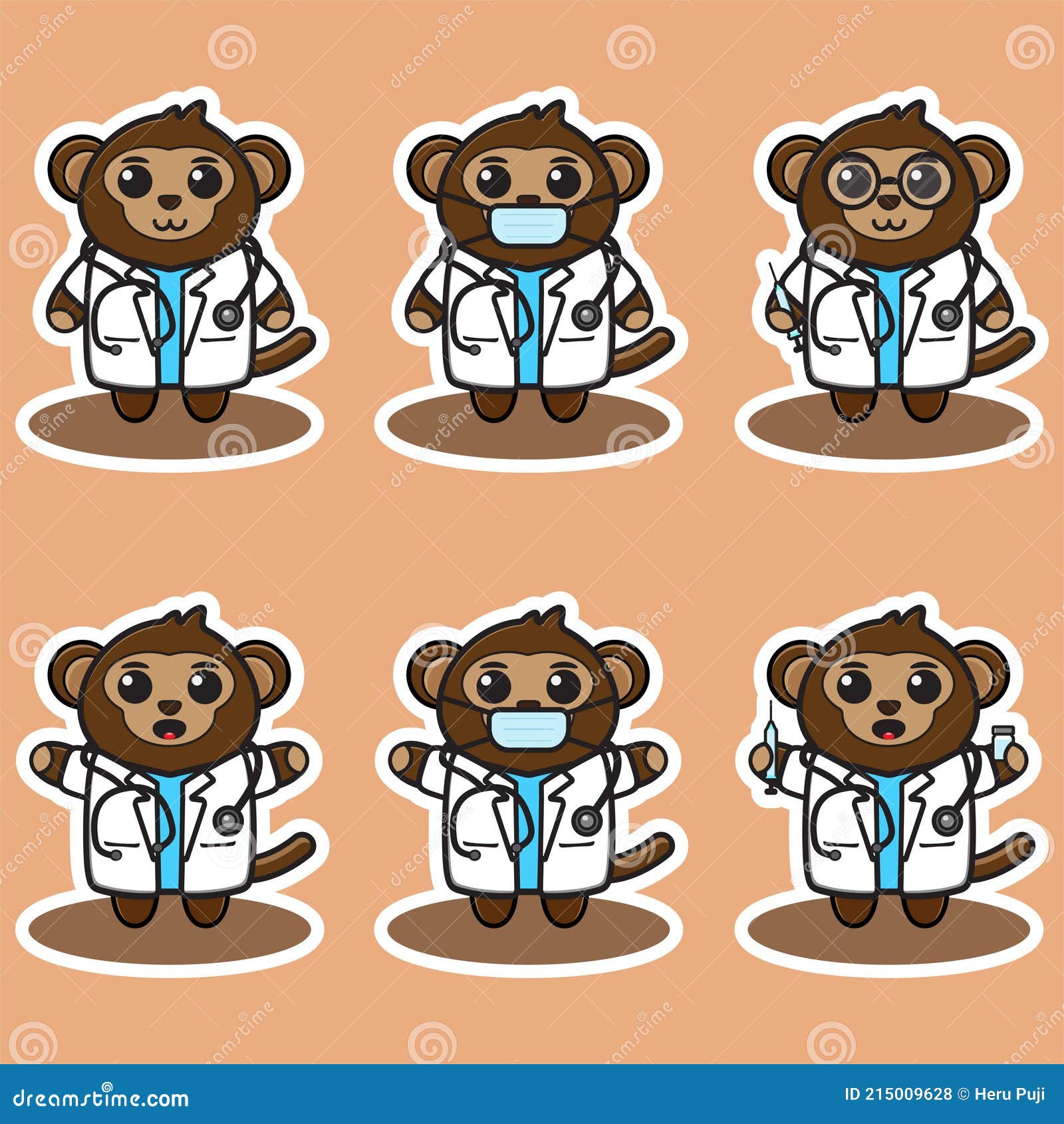 Vector Illustration of Cute Monkey Doctor Cartoon. Stock Vector ...