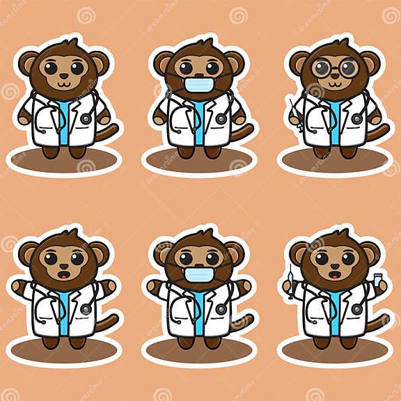 Vector Illustration of Cute Monkey Doctor Cartoon. Stock Vector ...