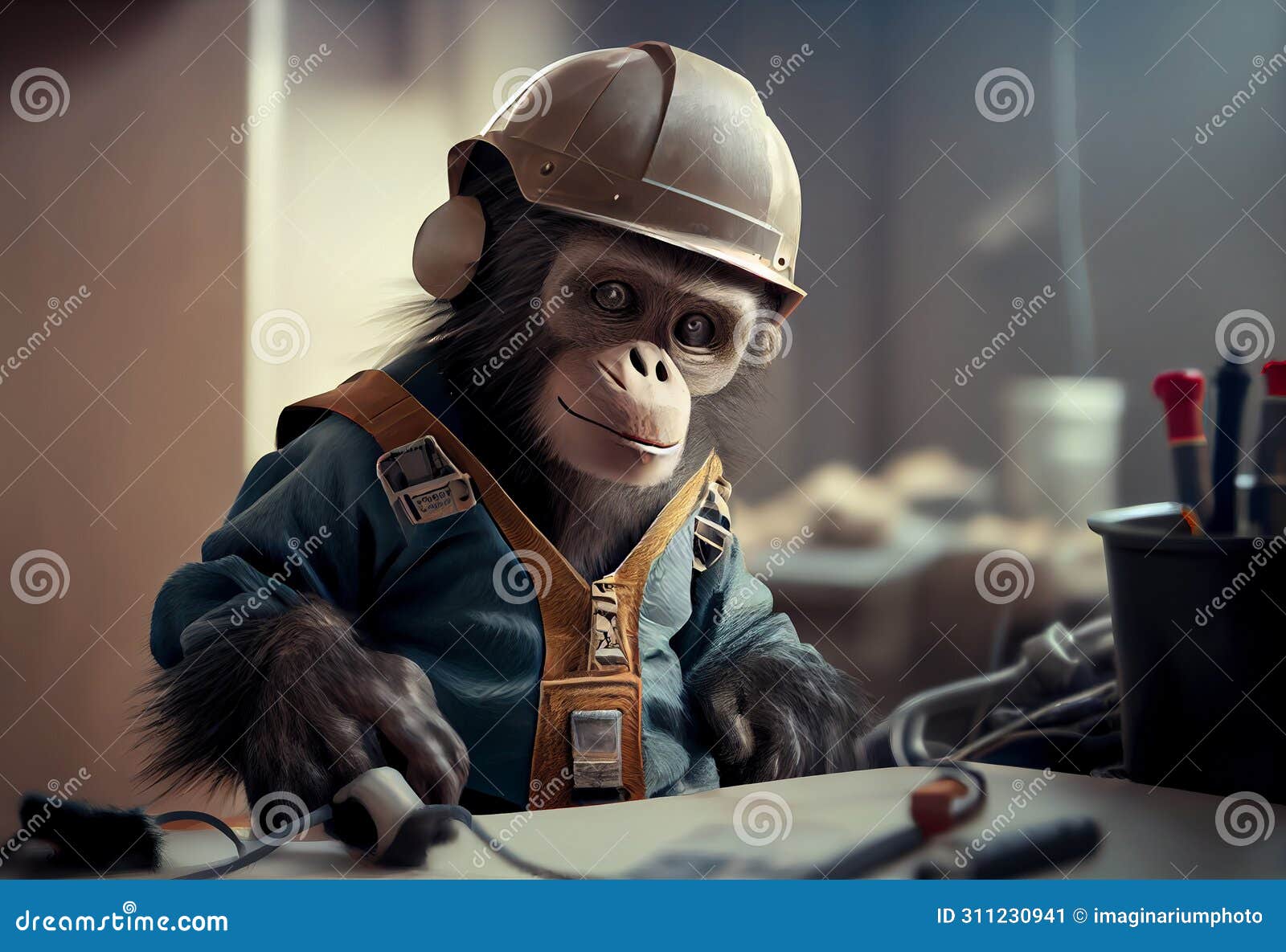 A Monkey Dressed As a Construction Worker Stock Image - Image of ...
