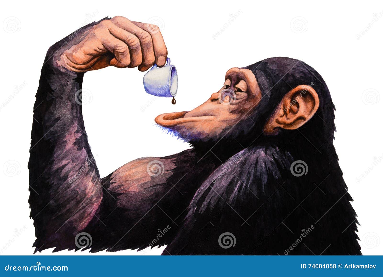 Monkey Drink a Cup of Coffee. Watercolor Illustration. Stock ...