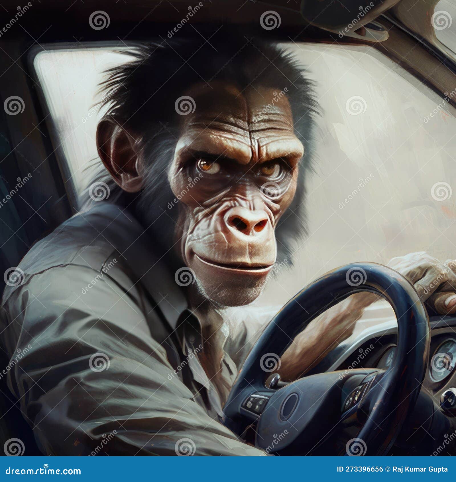 Monkey is Driving Car. Ai Generated. Stock Illustration - Illustration ...