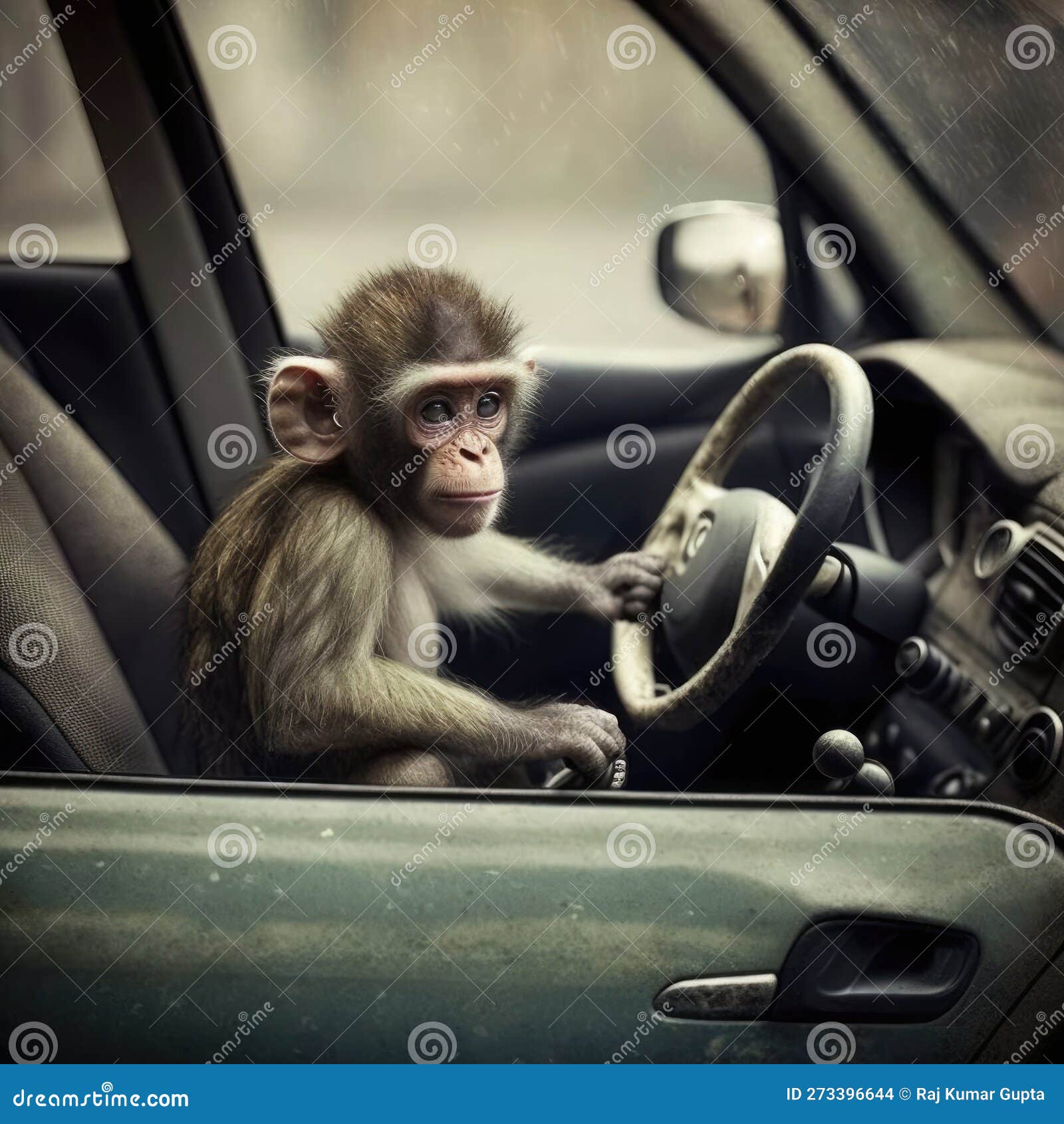 Monkey is Driving Car. Ai Generated. Stock Illustration - Illustration ...