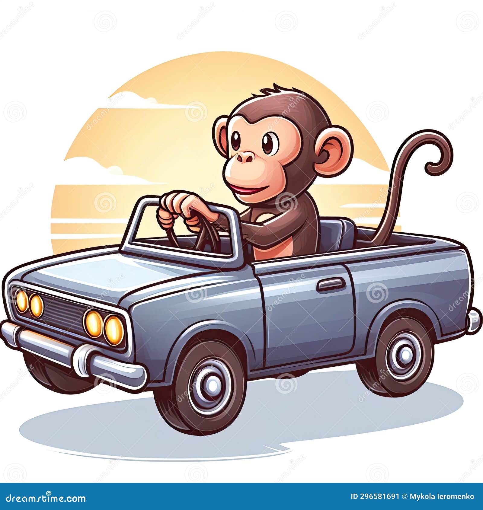 A Monkey is Driving a Car on a White Background. Stock Illustration ...
