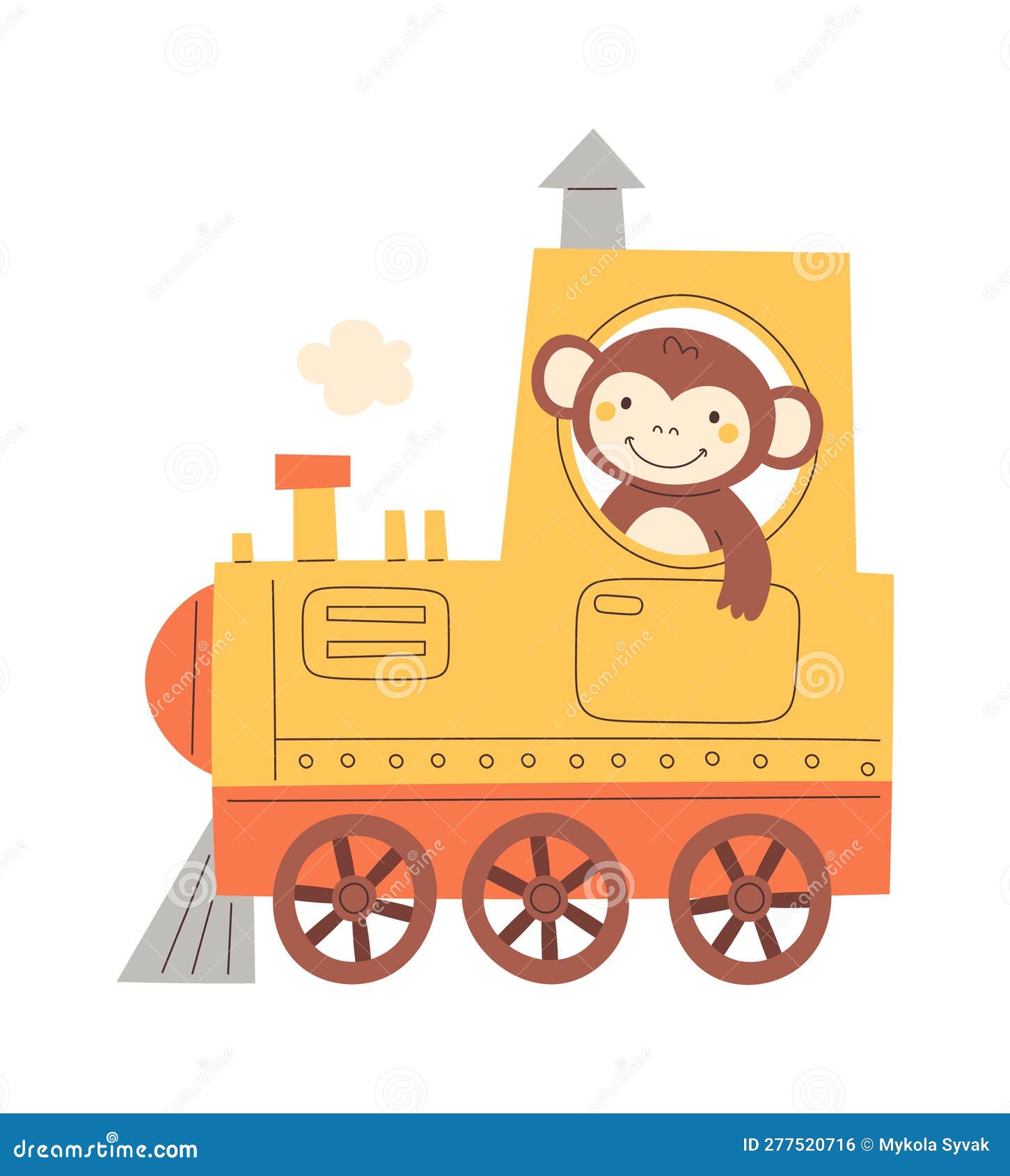 Monkey Driving the Train stock vector. Illustration of cartoon - 277520716