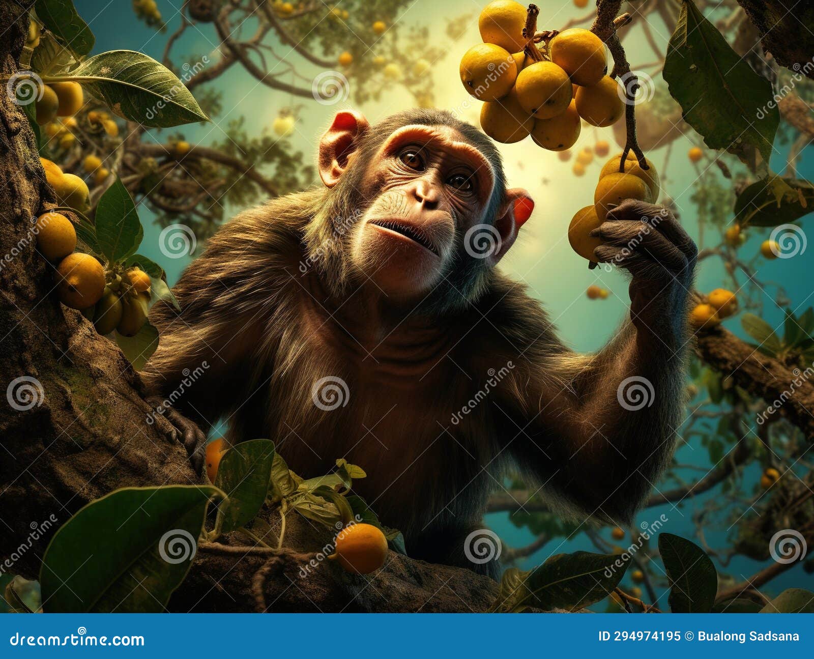 Monkey Eat Food on Tree in Thailand Made with Generative AI ...