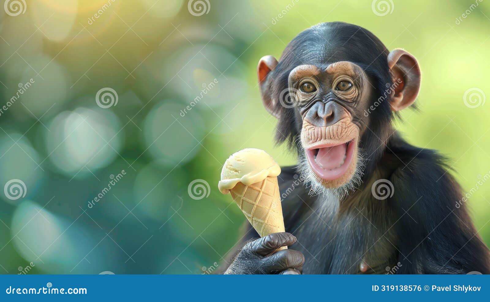 Monkey Eating Ice Cream in Park Stock Photo - Image of funny, monkey ...