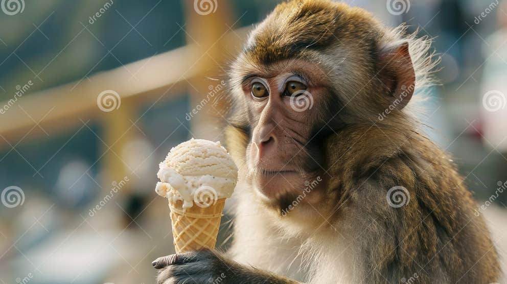 Monkey Eating Ice Cream in Park Stock Photo - Image of humor, fruit ...