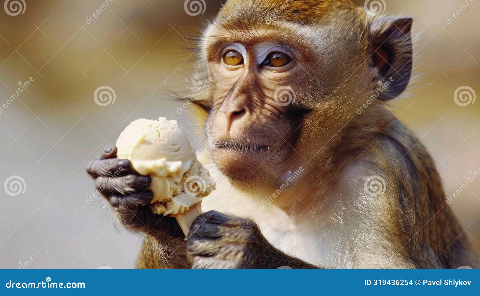 Monkey Eating Ice Cream in Park Stock Photo - Image of wild, wildlife ...