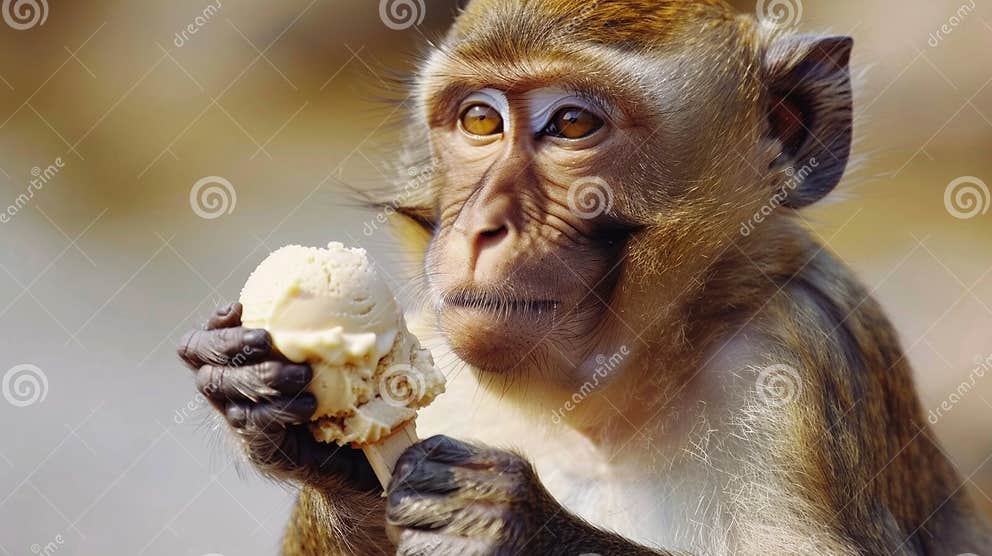 Monkey Eating Ice Cream in Park Stock Photo - Image of wild, wildlife ...