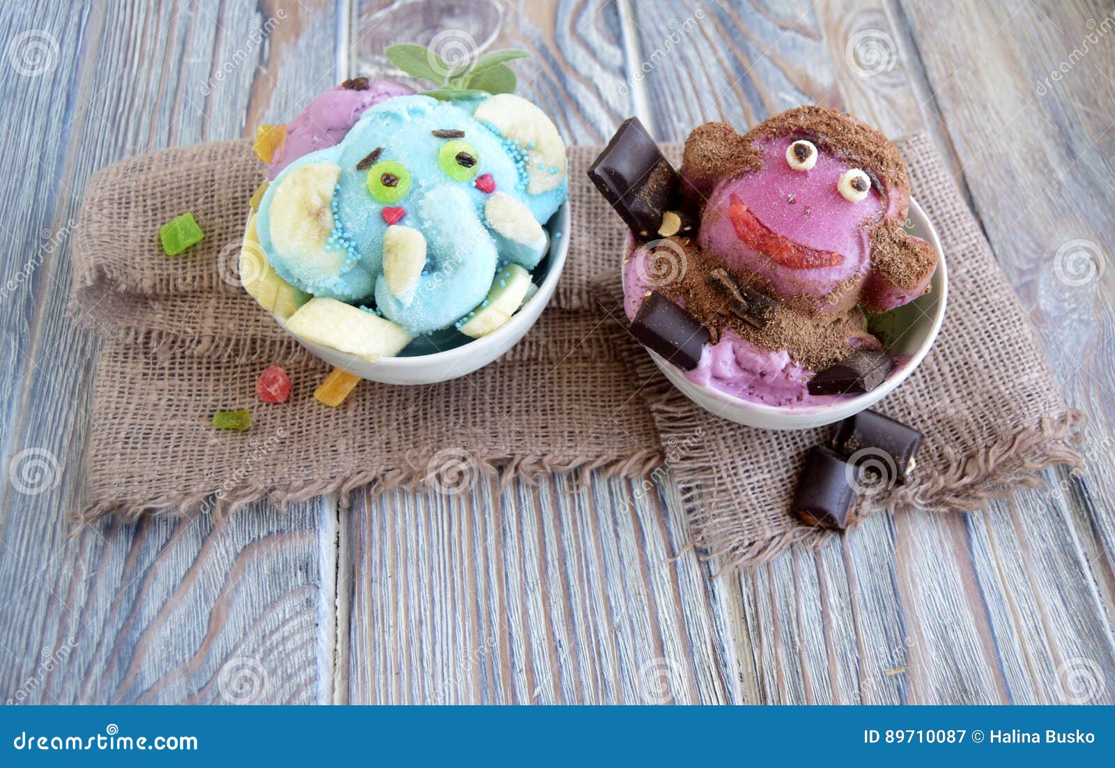 The Monkey and Elephant are Made of Ice Cream. Stock Image - Image of ...