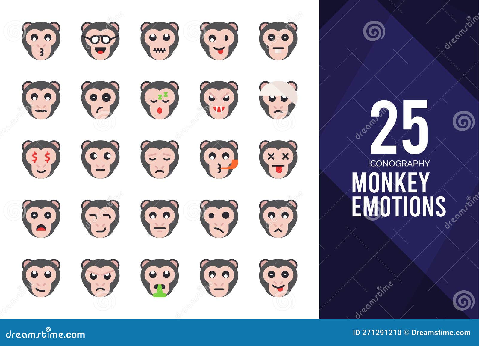 25 Monkey Emoticon Flat Icon Pack. Vector Illustration Stock Vector ...
