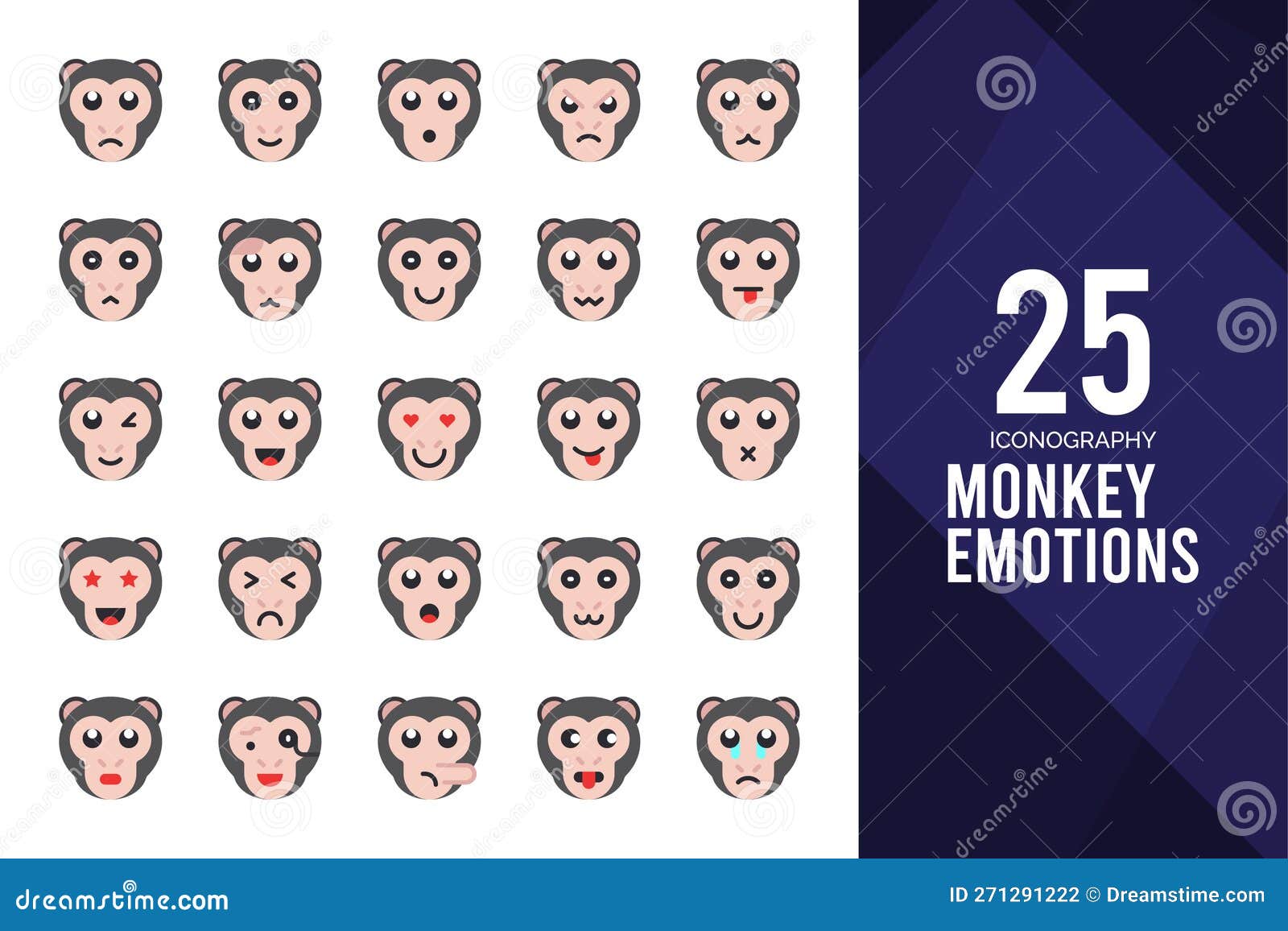 25 Monkey Emoticon Flat Icon Pack. Vector Illustration Stock Vector ...