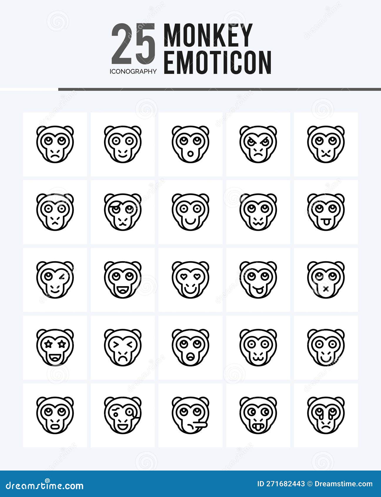 25 Monkey Emoticon Lineal Fill Icons Pack Vector Illustration ...