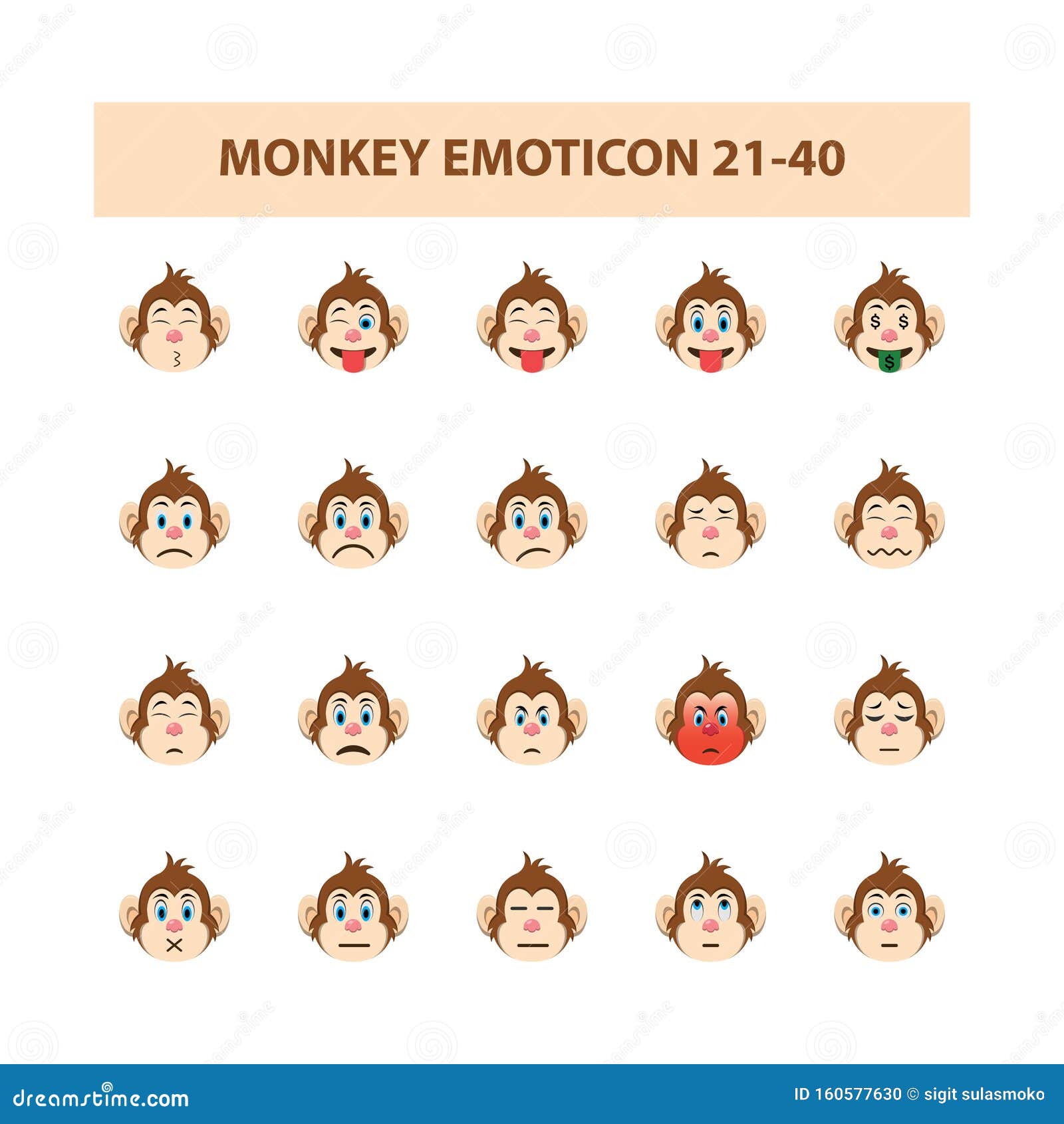Monkey emoticon pack 21-40 stock vector. Illustration of hear - 160577630