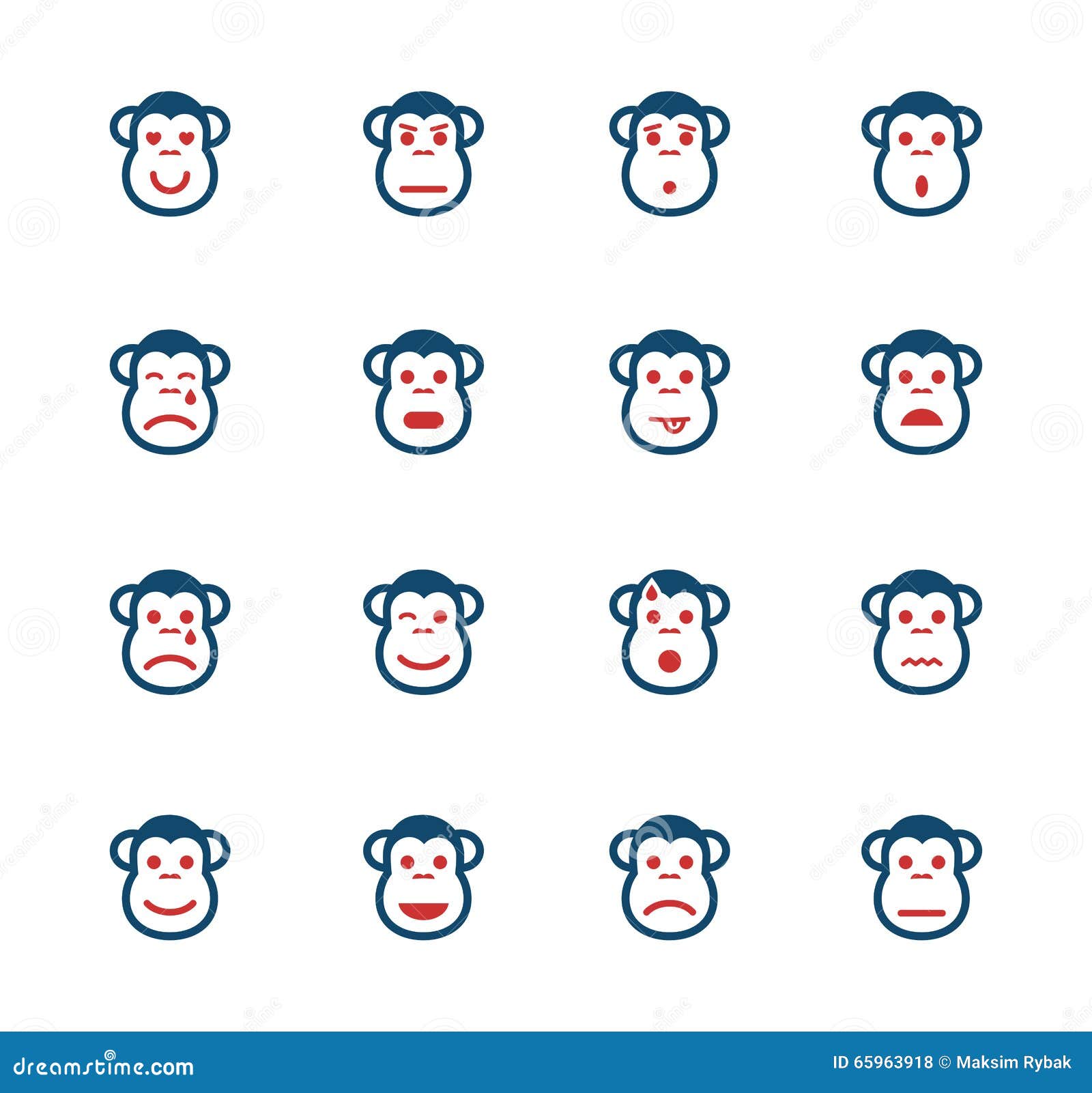 Monkey Emotions Simply Icons Stock Vector - Illustration of smile ...