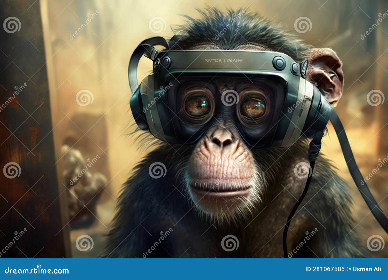 Monkey Explores Futuristic Metaverse Using VR Headset in Virtual World ...