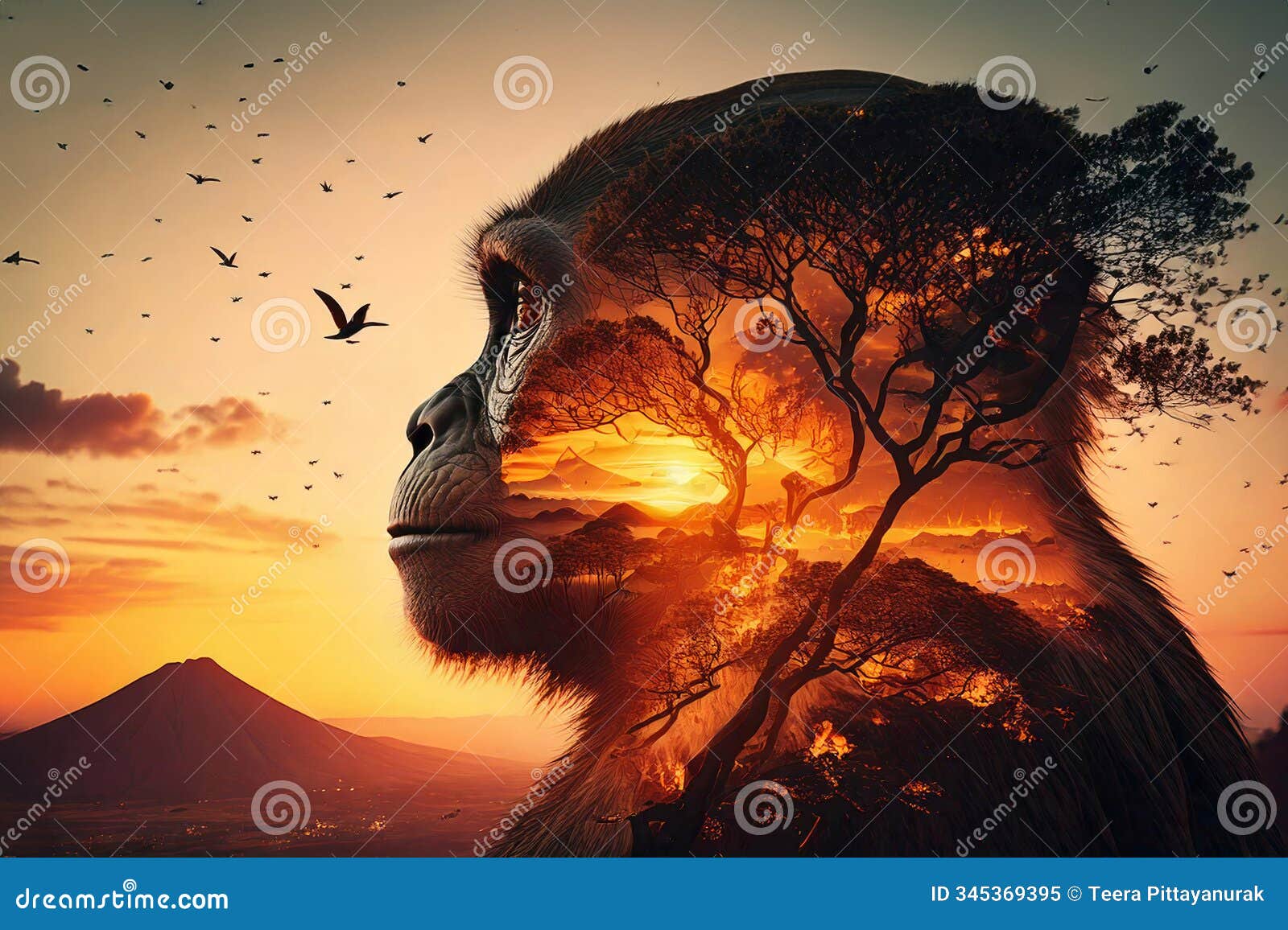 Monkey and the Explosion of Forest Burned Stock Illustration ...