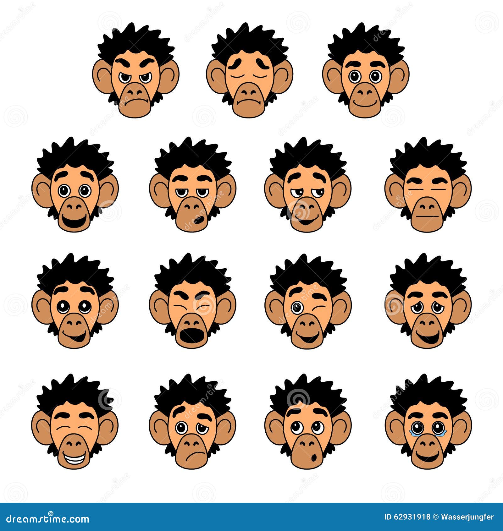 Monkey face expressions stock vector. Illustration of wondering - 62931918