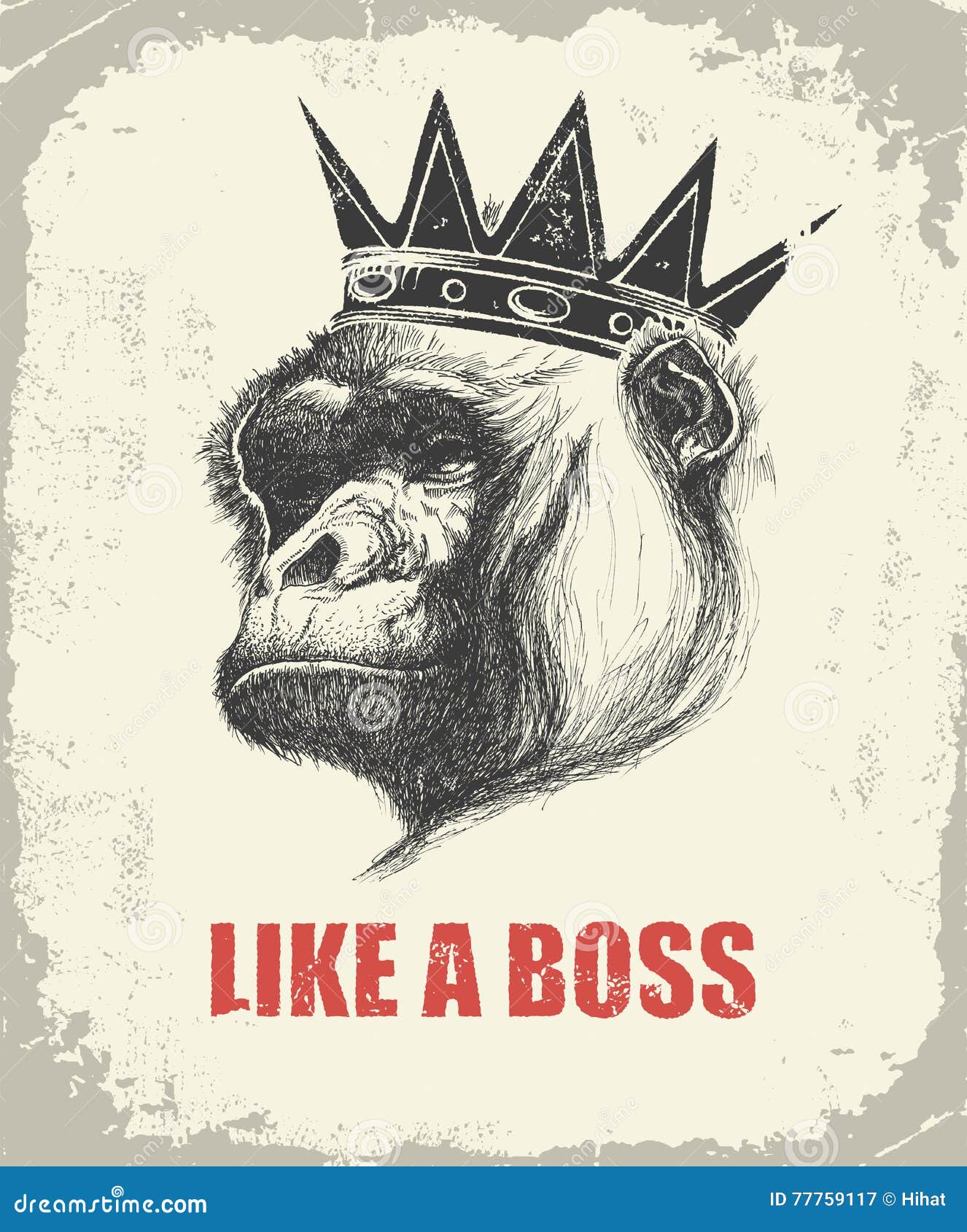 Monkey Face with Like a Boss Inscription Stock Vector - Illustration of ...