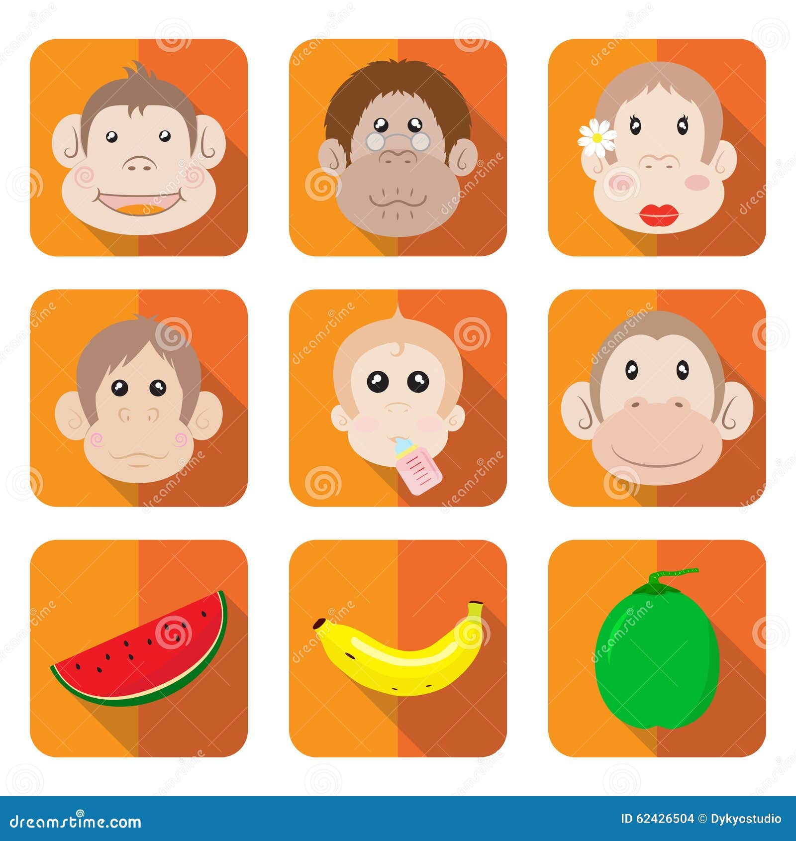 Monkey Family Icon Vector stock vector. Illustration of orange - 62426504