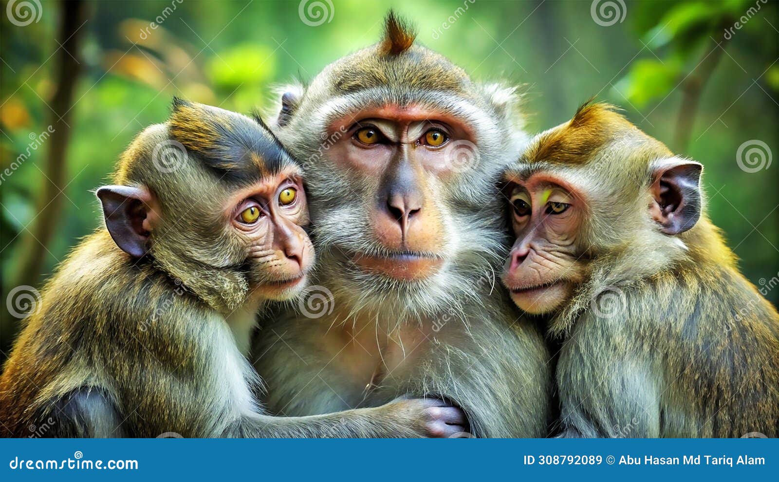 A Monkey Family Members Hug Each Other. AI Generated Illustration Stock ...