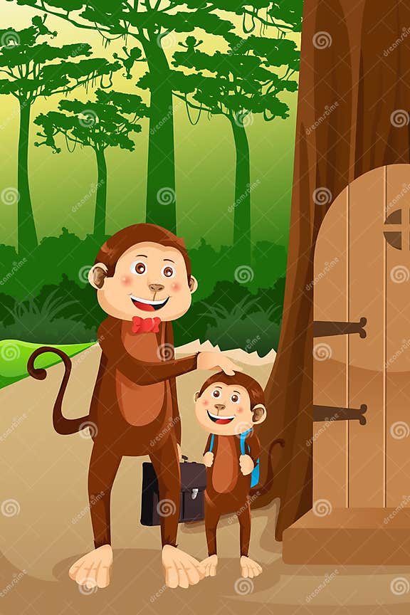 Monkey Father with His Child Stock Vector - Illustration of outside ...