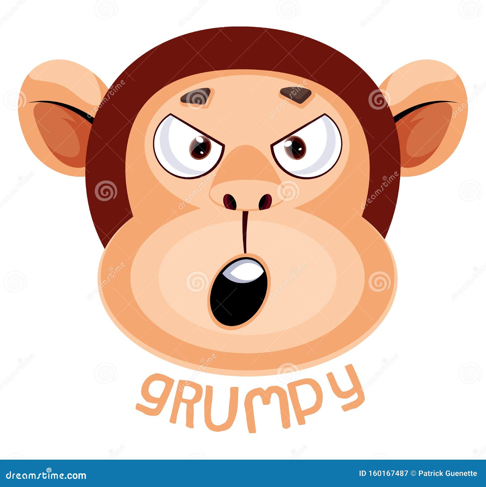 Grumpy Monkey Chimp Ape Expression Cartoon Giftcard Vector Illustration ...