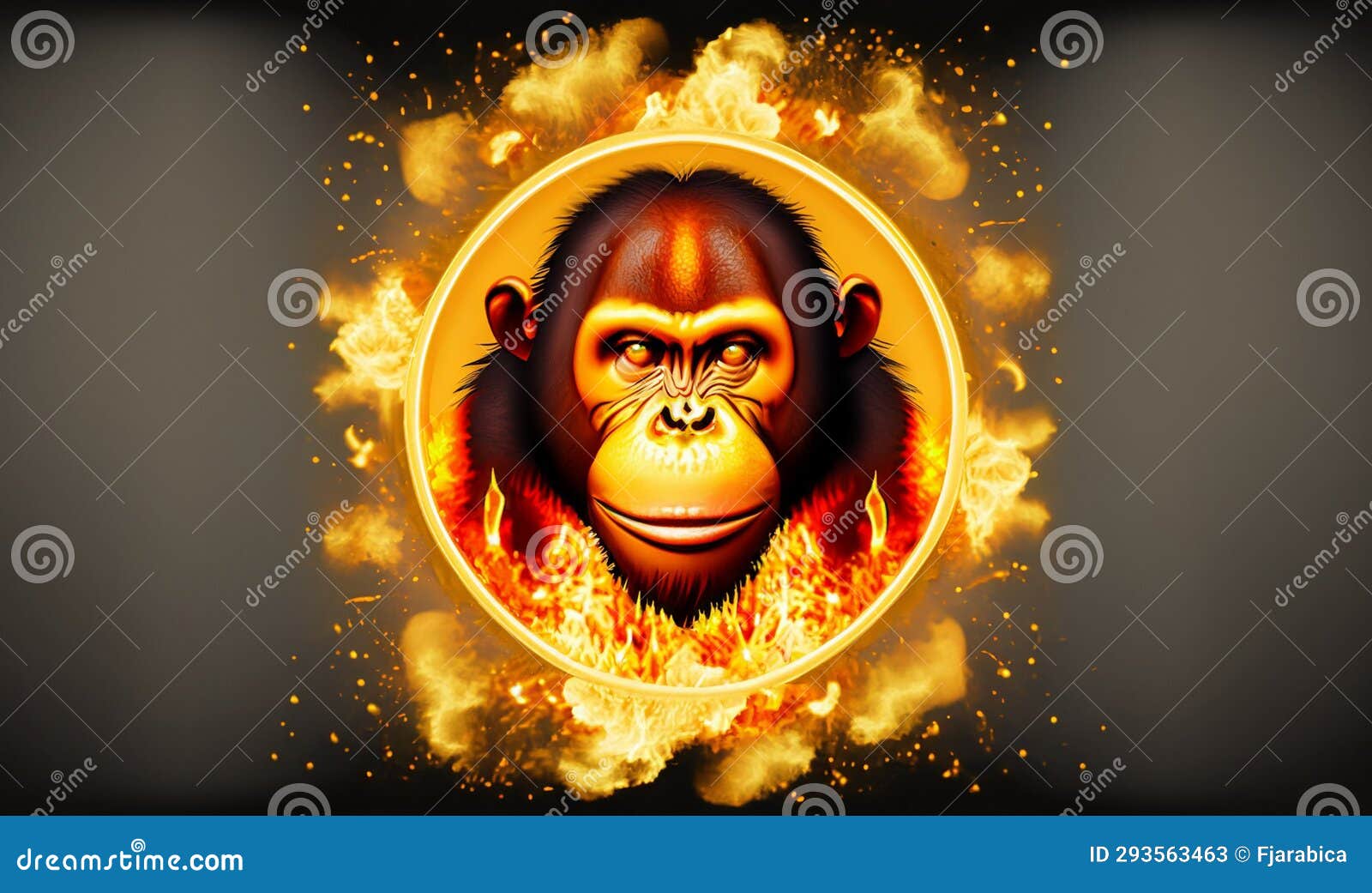 Monkey in fire stock illustration. Illustration of darkness - 293563463